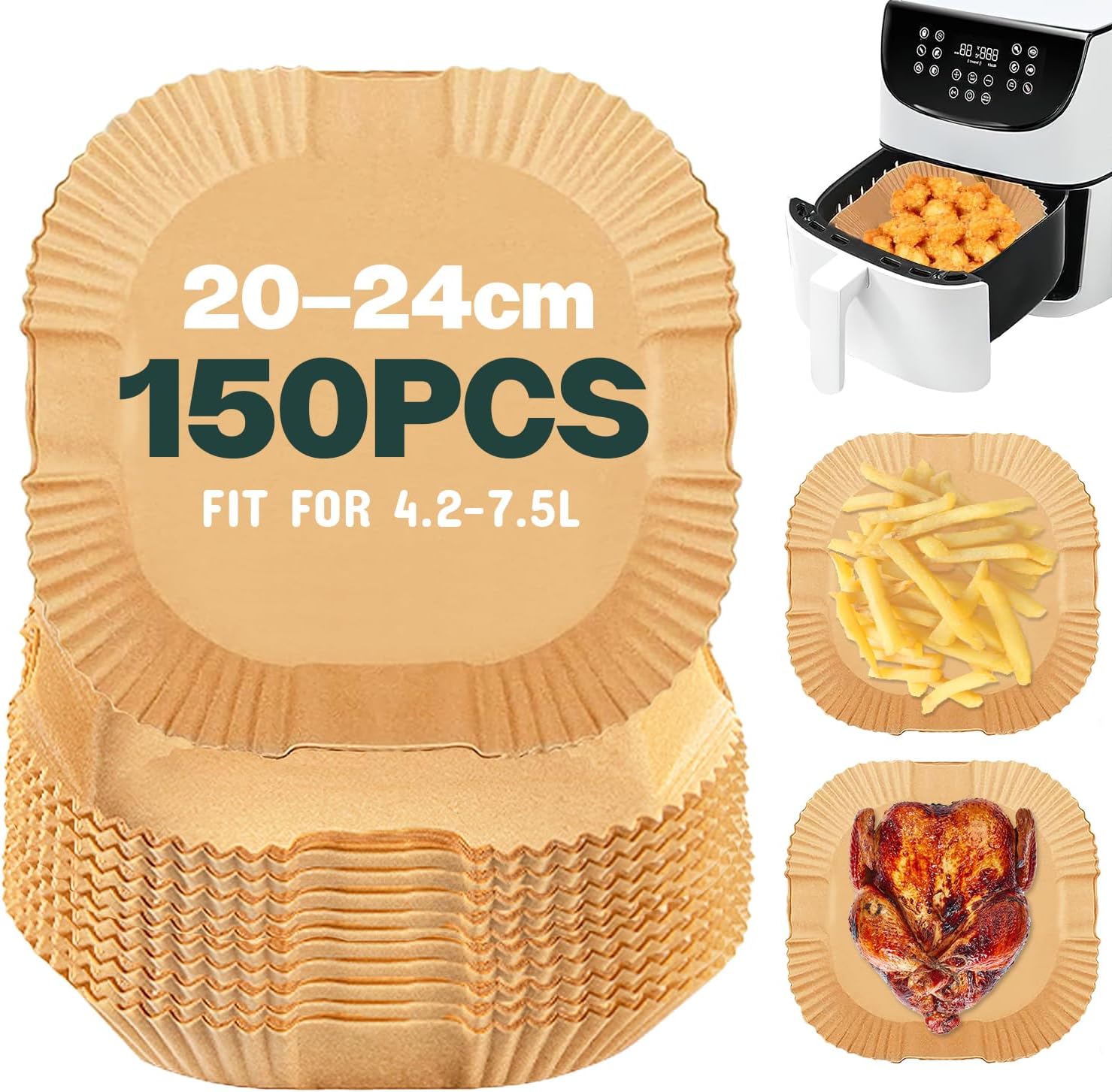 Backpapier für Heißluftfritteuse, 100 Stück 20cm Airfryer Backpapier Wasserdicht Ölfest ...