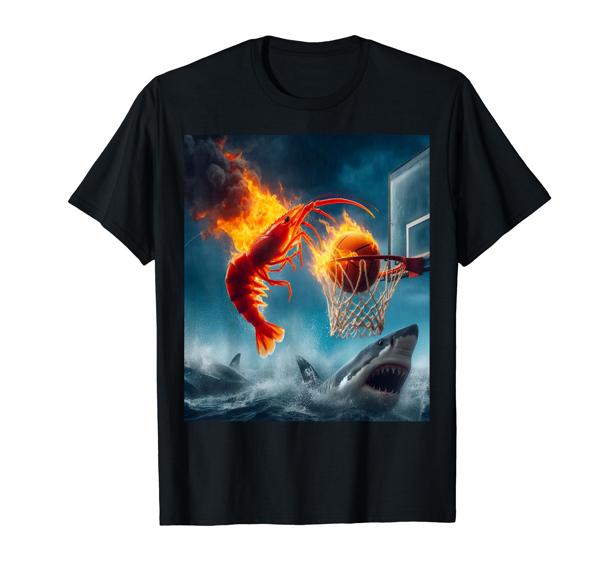 Amazon.com: Shrimp Dunking on Shark Funny Fishing Meme T-Shirt ...