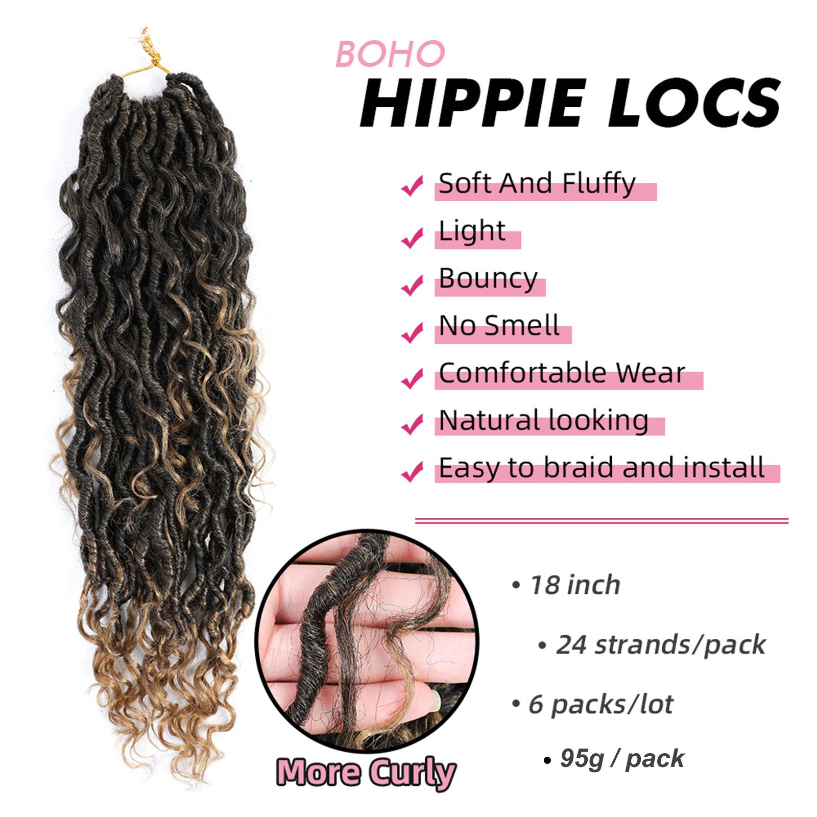 6 Packs Boho Goddess Locs Crochet Hair 18 Inch River Locs Goddess Faux ...