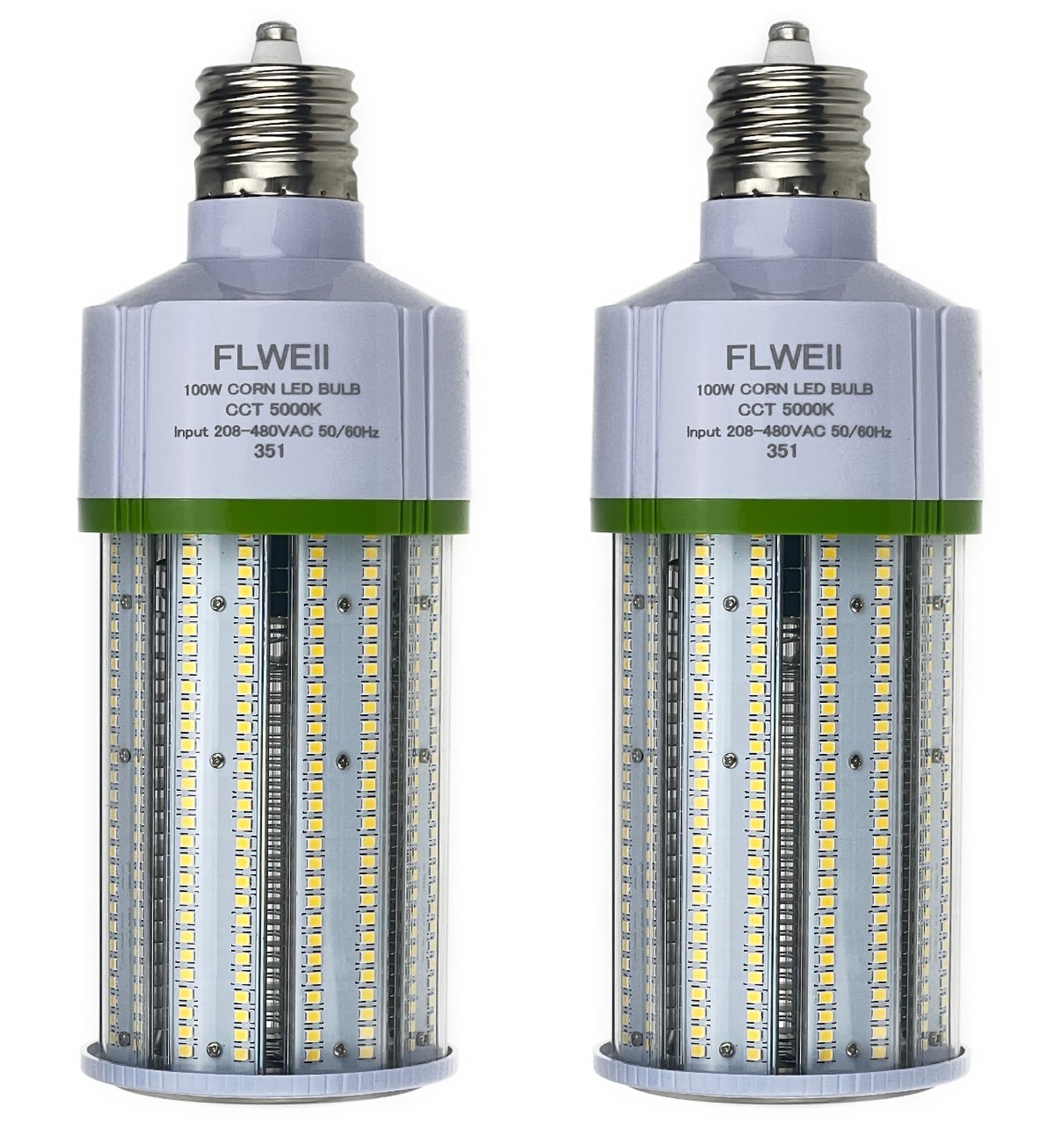 FLWEII 2-Pack LED Corn Light Bulb, 208-480V 100W E39 Mogul Base 5000K ...