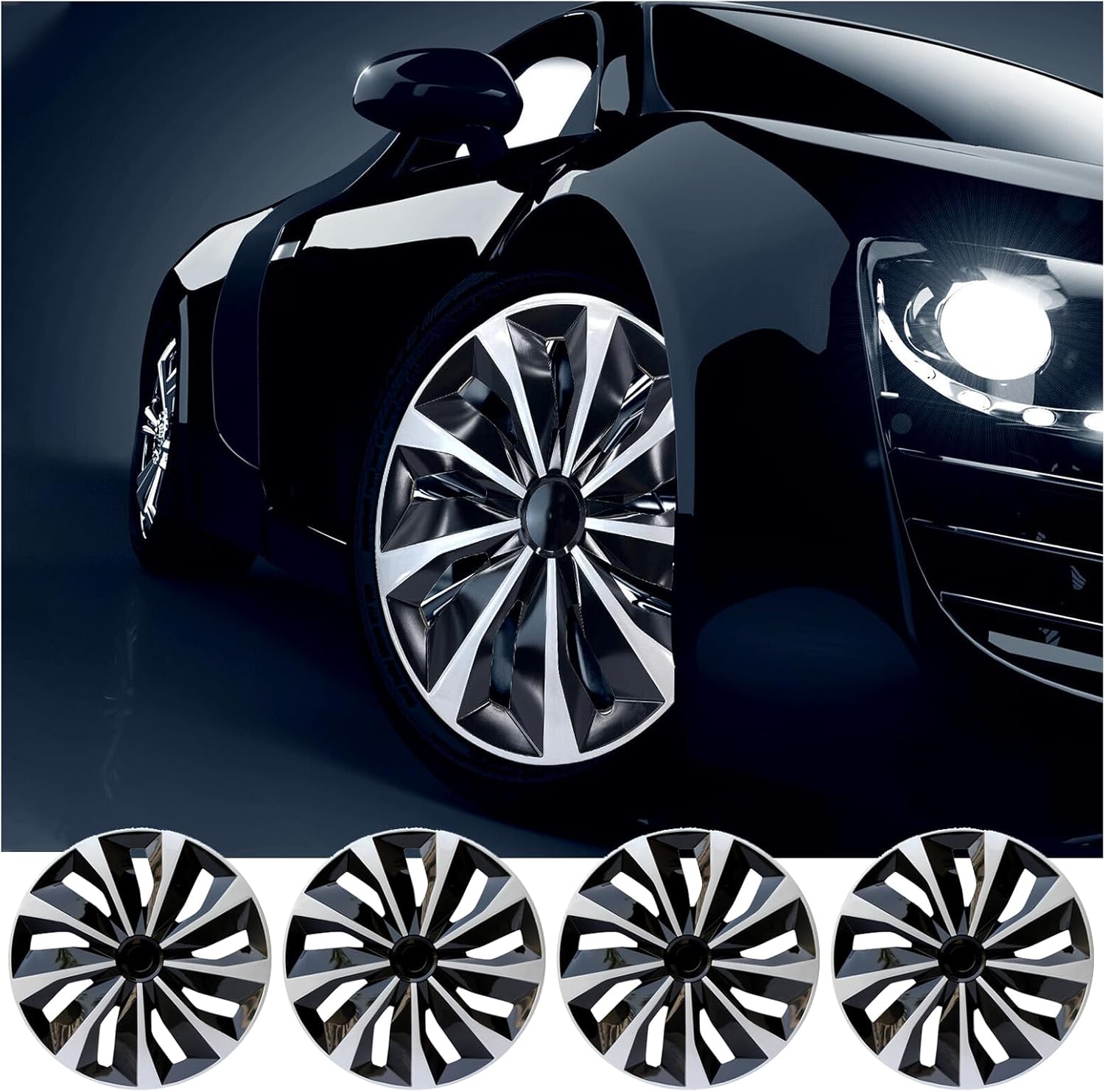 Amazon.com: ABX Hubcap Wheel Covers Hub Caps 16 Inch Set of 4 Black & Silver Universal Wheel Rim ...