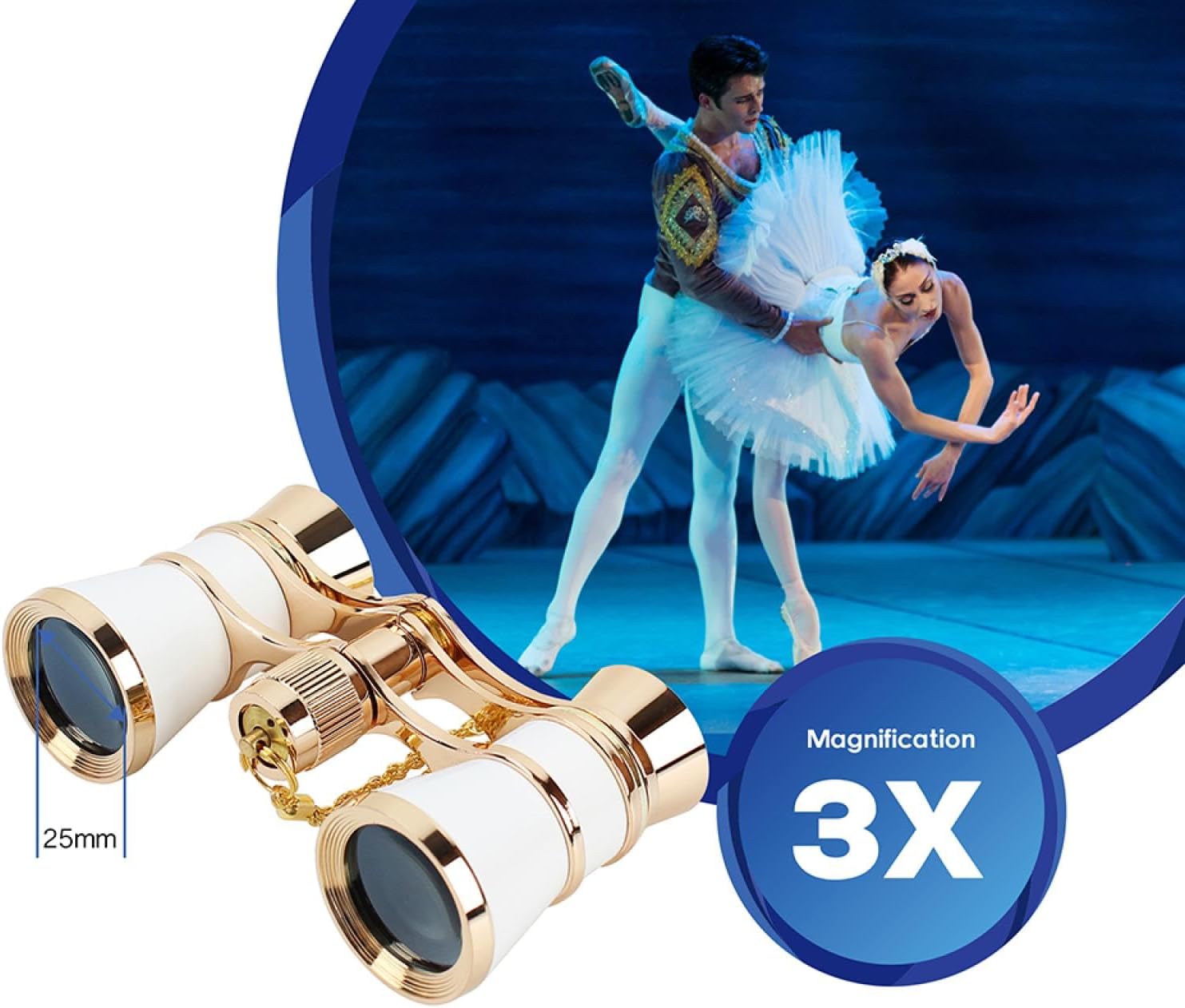 XuNada 3×25 Opera Glasses Binoculars, Metal Body with ChainHandle ...