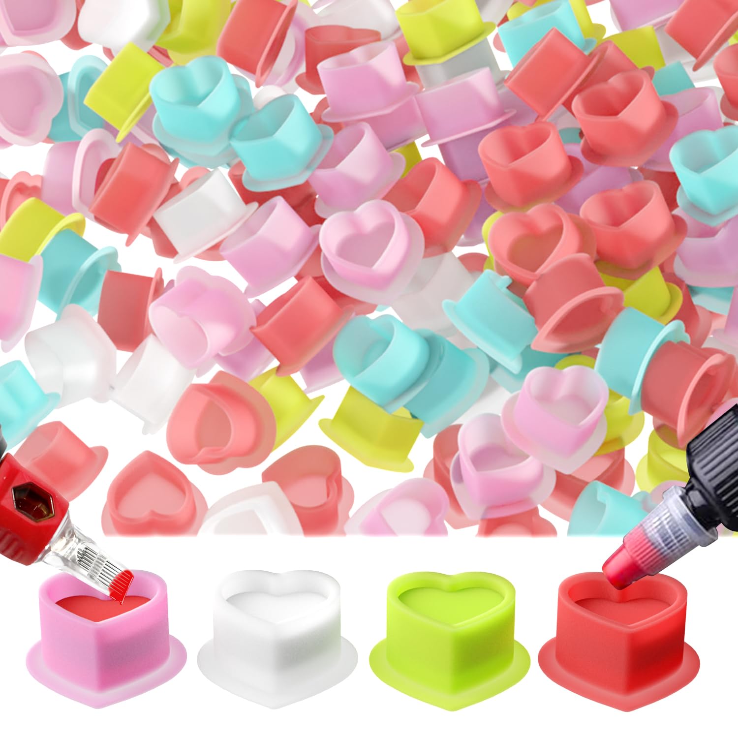 Amazon.com: 200pcs Tattoo Ink Cup Heart-Shaped Disposable Silicone ...