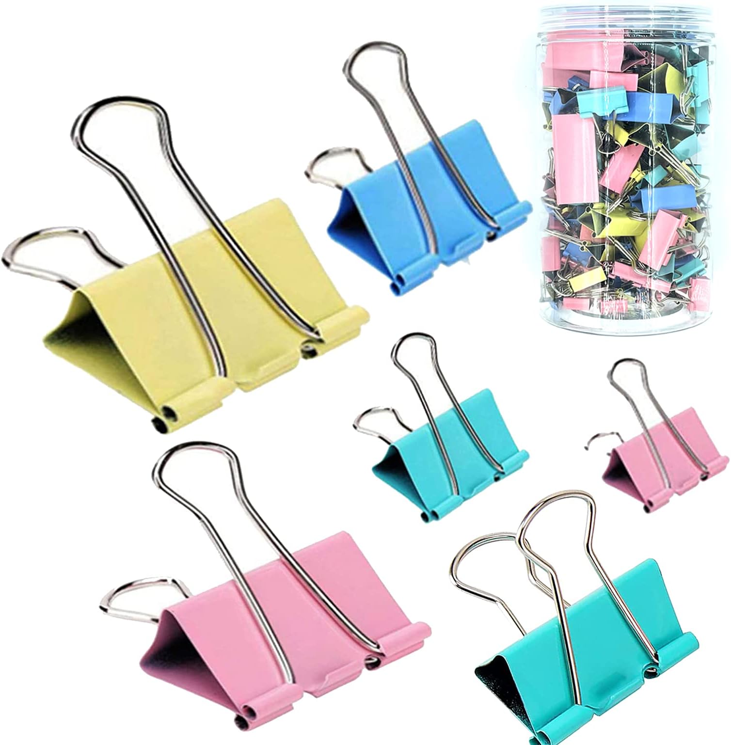 Amazon.com : Clipco Binder Clips Jar Assorted Sizes Micro Mini Small ...