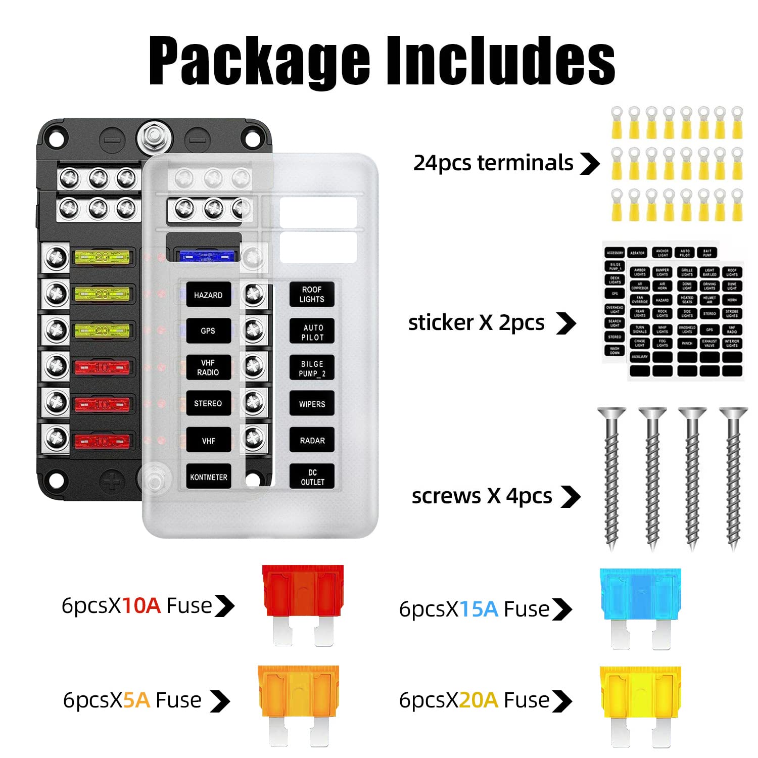 Snapklik.com : 12 Way 12 Volt Fuses Block Box, Waterproof Boat Fuse Panel