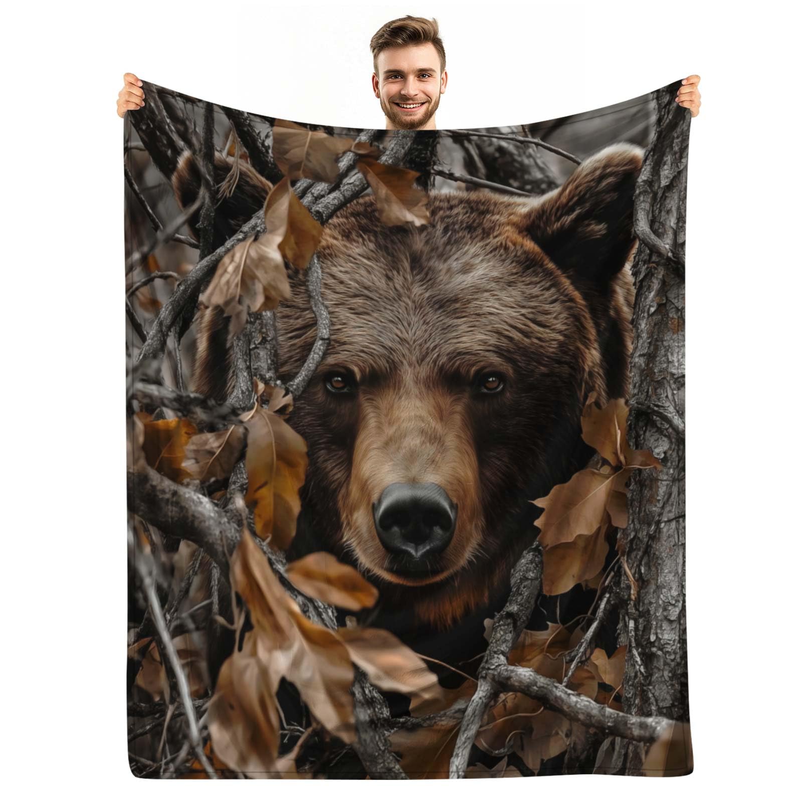 Amazon.com: KOYI Bear Blanket, Realistic Woodland Camo Bear Throw ...