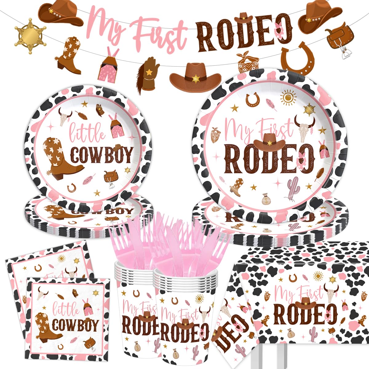 Amazon.com: My First Rodeo Birthday Decorations Girl-142Pcs Western ...