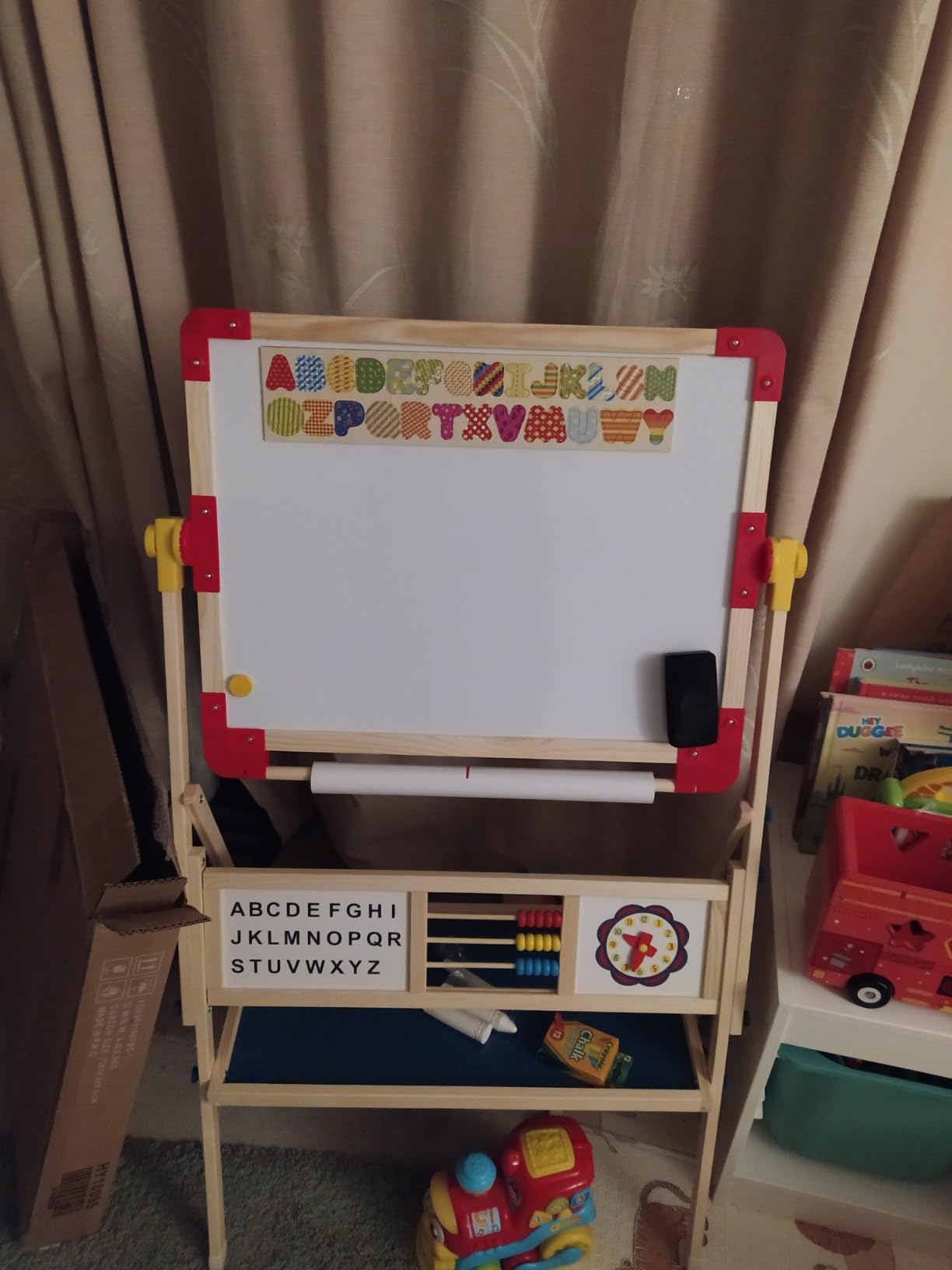 COSTWAY 3 in 1 Kids Art Easel, Double-Sided Chalkboard and Whiteboard ...