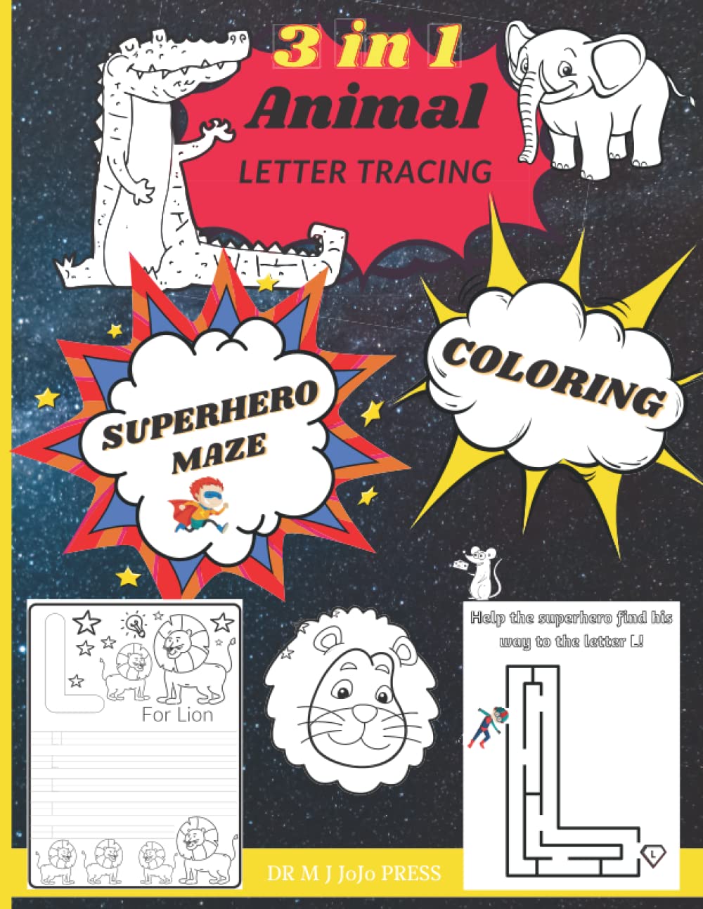 Buy Animal Letter Tracing, Coloring and Superhero Maze: Big Workbook To ...