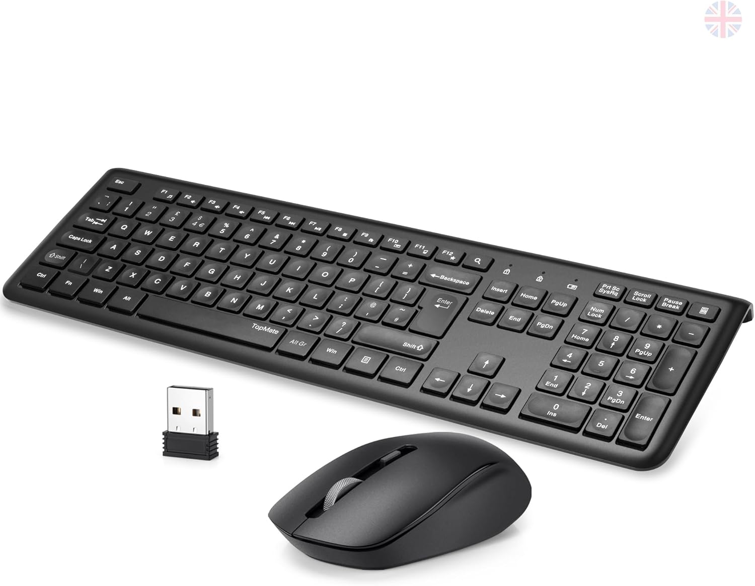 Wireless Keyboard and Mouse Ultra Silent Set UK Layout, TopMate 2.4G ...