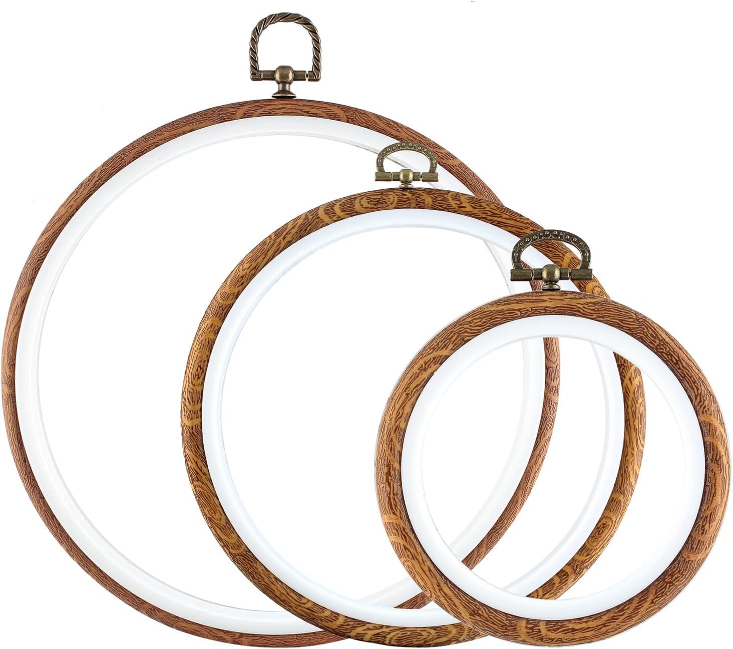 Amazon.com: Piutouyar 3 Pieces Round Embroidery Hoop Set Imitated Wood ...