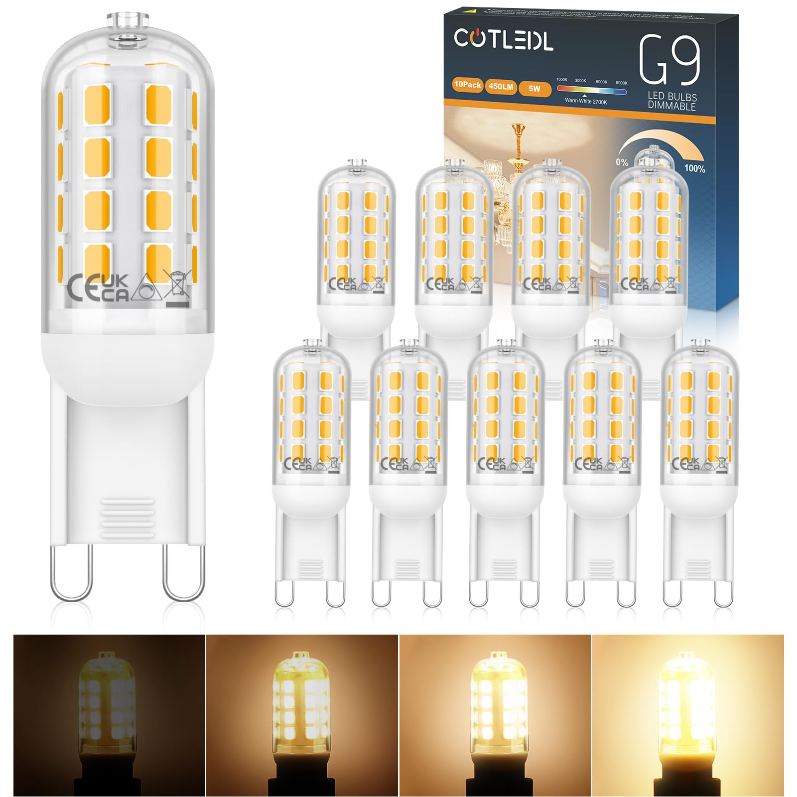 COTLEDL G9 LED Bulbs Dimmable Warm White 2700K,5W G9 Bulb,450LM ...