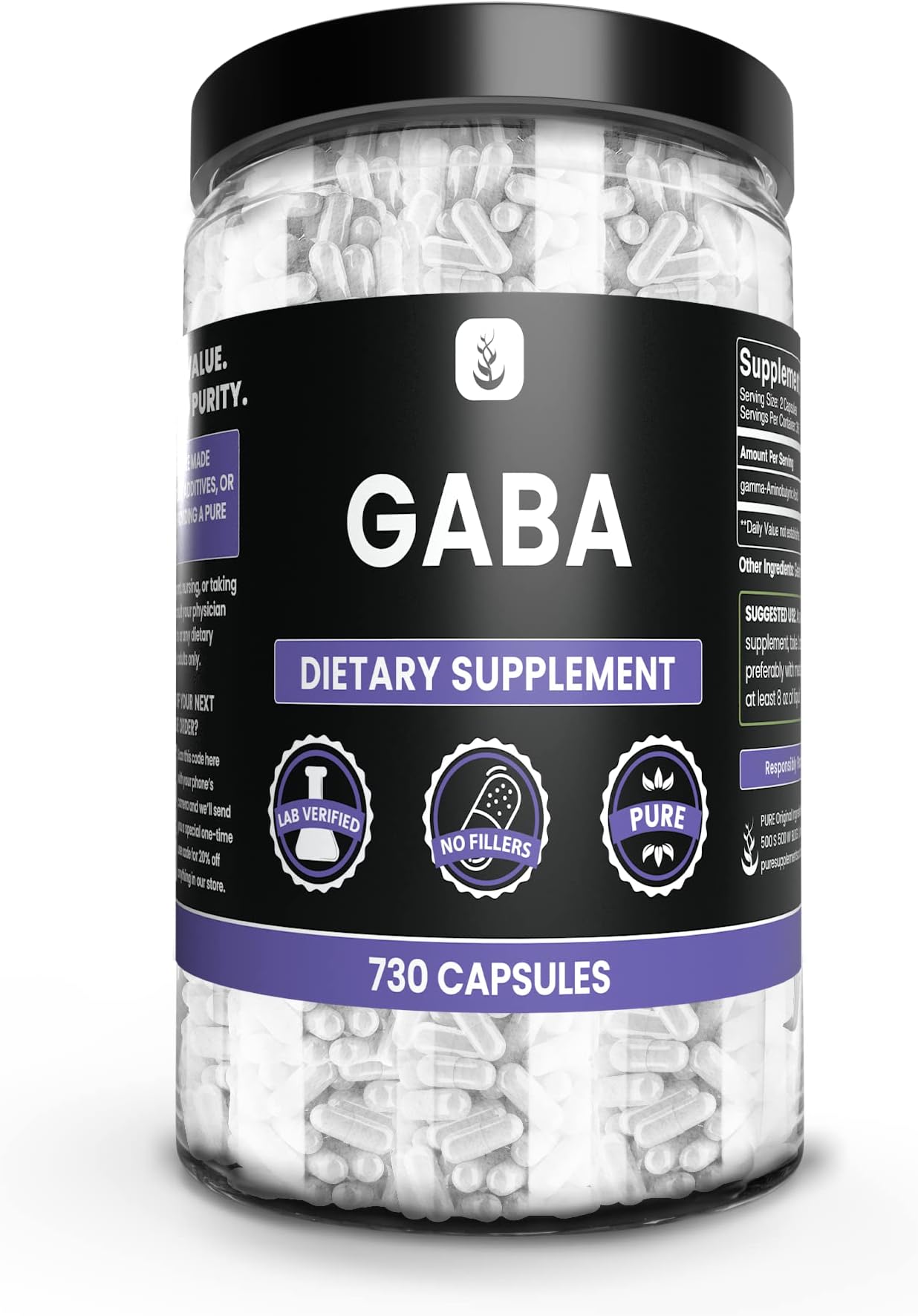 Amazon.com: PURE ORIGINAL INGREDIENTS GABA (730 Capsules) No Magnesium Or Rice Fillers, Always ...