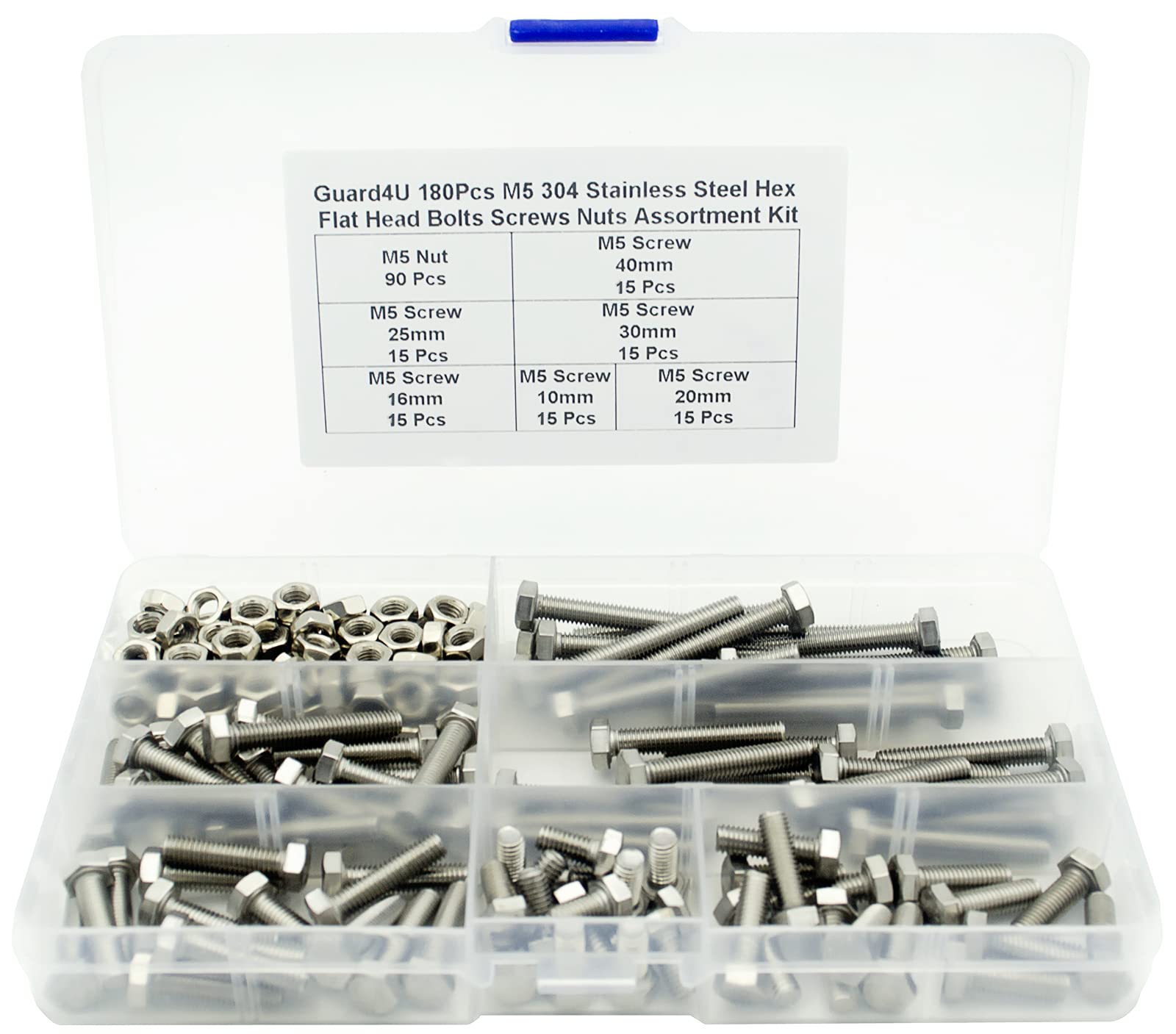 Snapklik.com : Guard4U 180Pcs M5 304 Stainless Steel Hex Flat Head ...