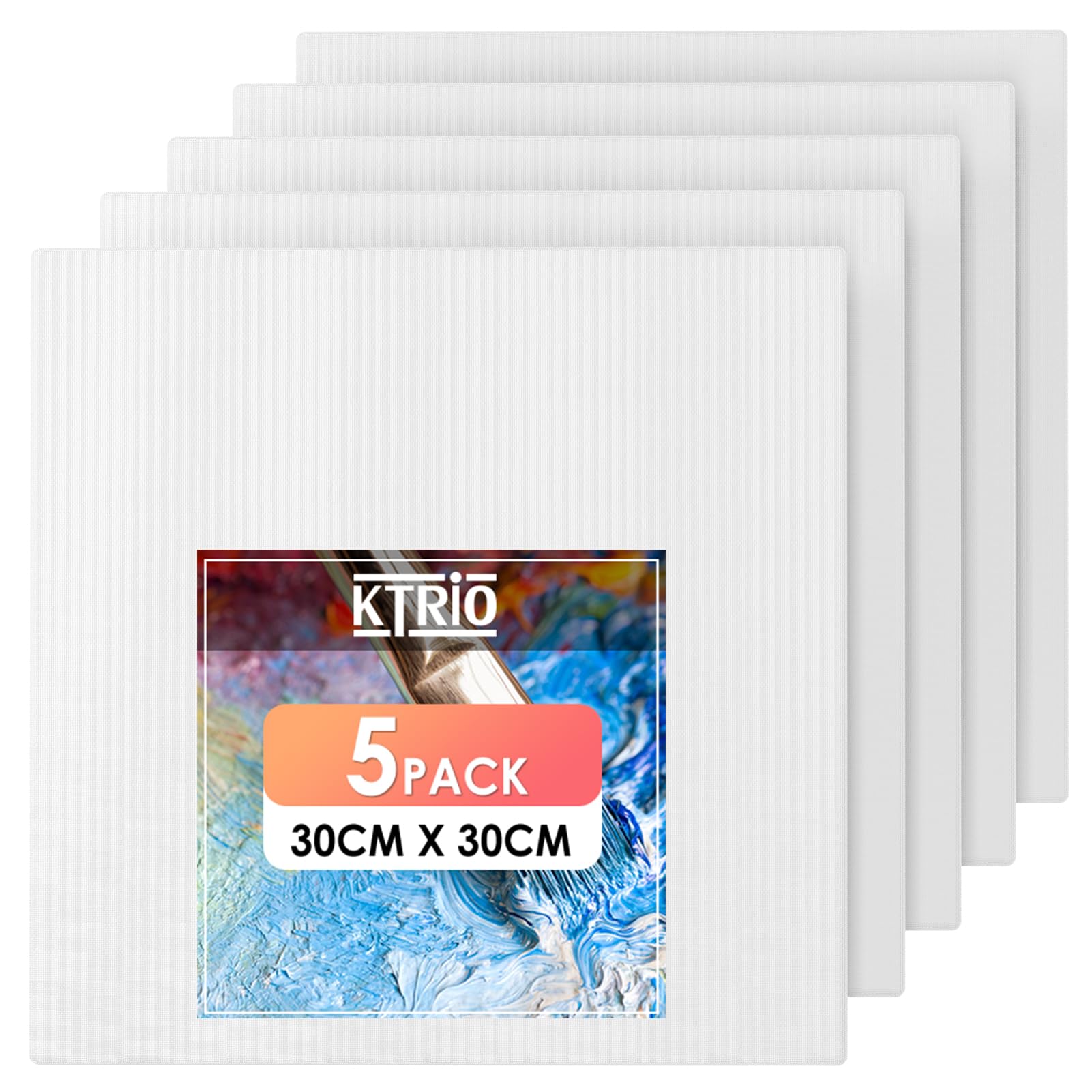 KTRIO Canvas Panels 5 Pack 30 x 30 CM Canvas Boards for Painting, 100% ...