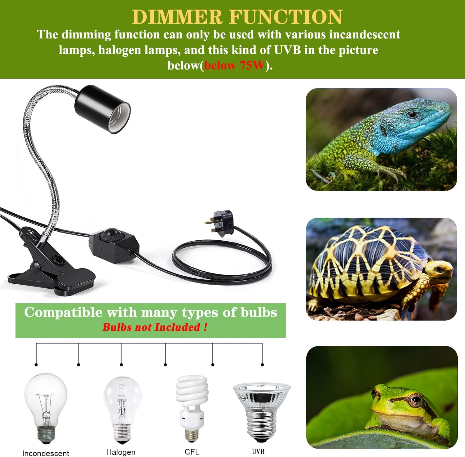 Tortoise Heat Lamp,E27 UVA/UVB Reptile Heat Lamp,360°Flexible Rotating ...