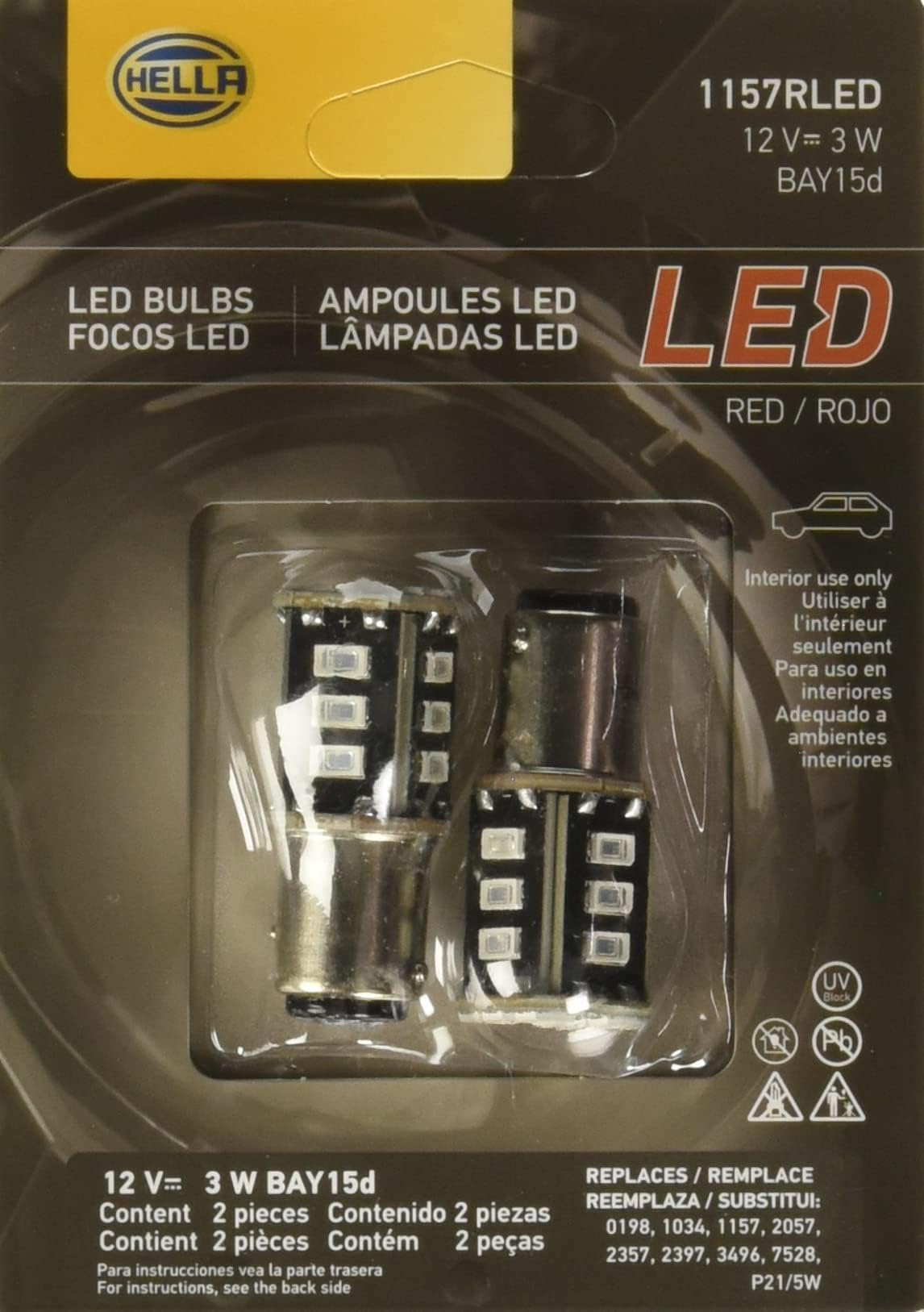 HELLA Set de 2 Focos Mini LED 1157, Luz Roja de 6,000 K, para uso ...