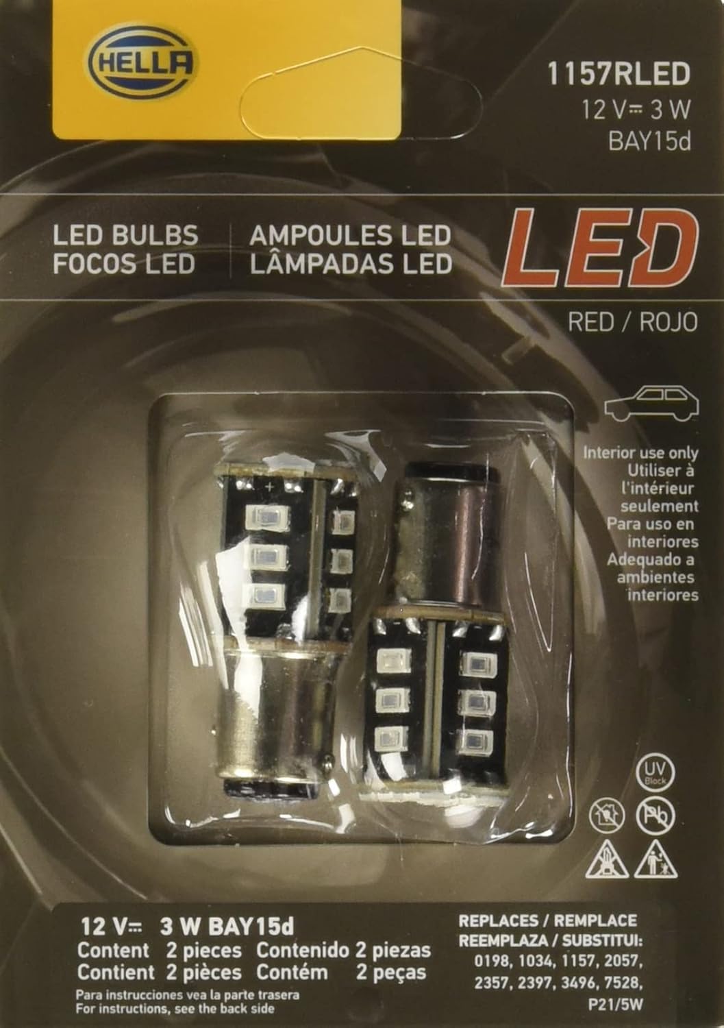 HELLA Set de 2 Focos Mini LED 1157, Luz Roja de 6,000 K, para uso ...