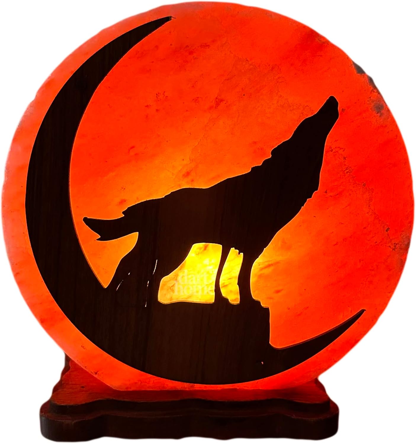 Howling Wolf Salt Lamp Round Wood Silhouette Handmade Himalayan Healing ...
