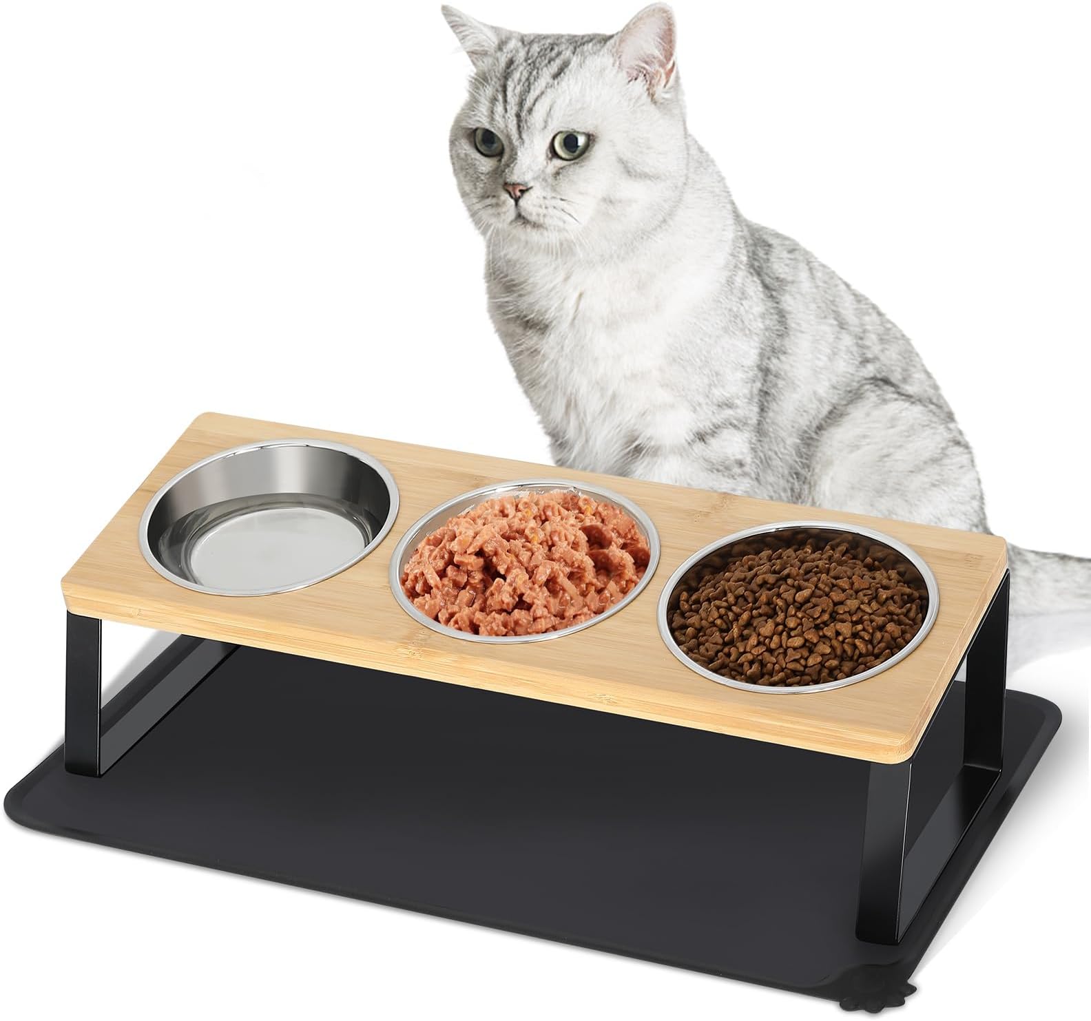 Katzennapf Erhöht, Futterstation Katzen mit 3 Edelstahl Schüsseln ...