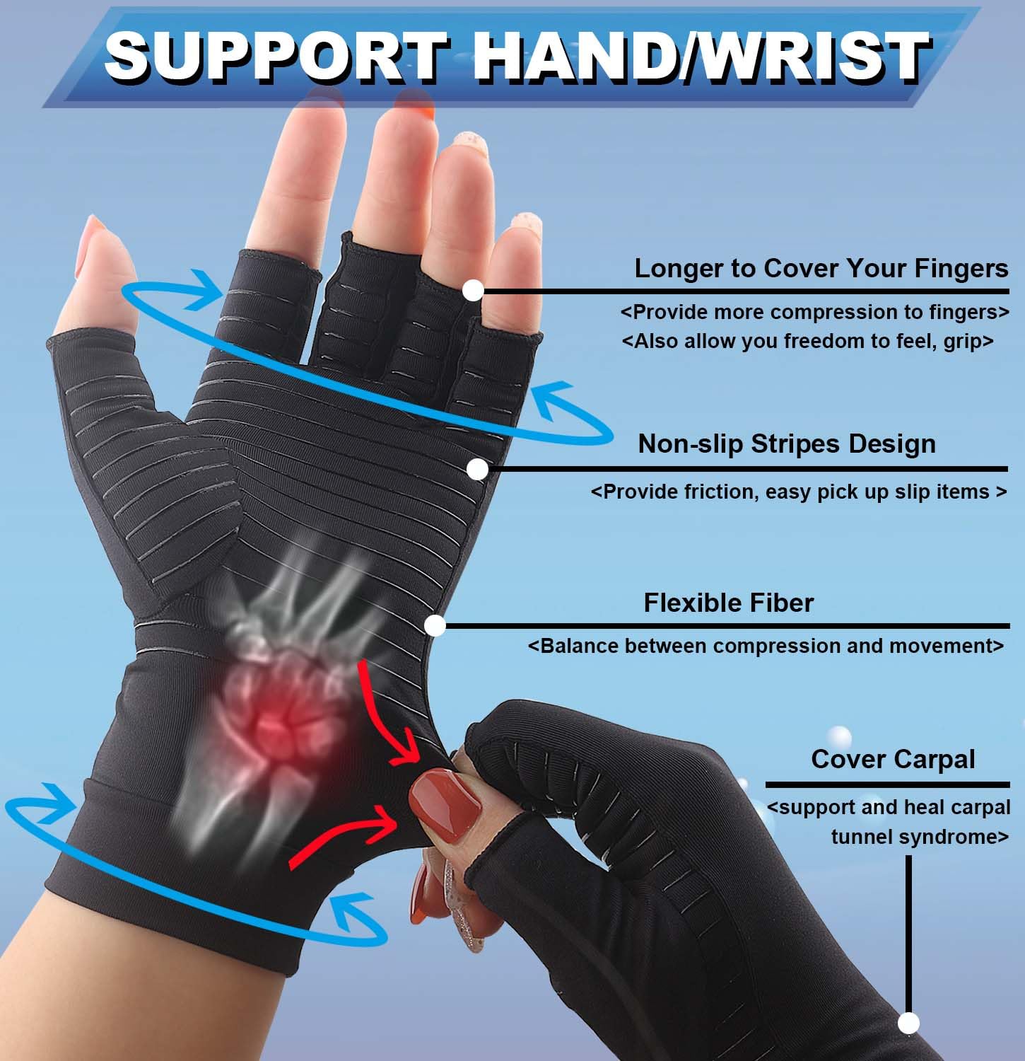 Snapklik.com : 2Pairs Copper Arthritis Compression Gloves For Women Men ...