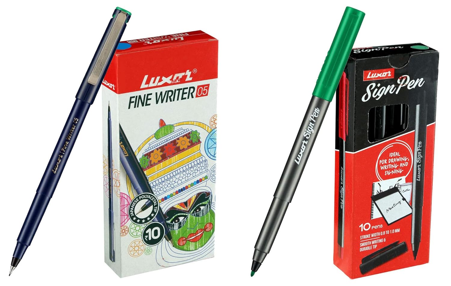 Luxor Fine Writer Green Color (pack Of 10 Pen) Sign Pen (New) Green (10 ...