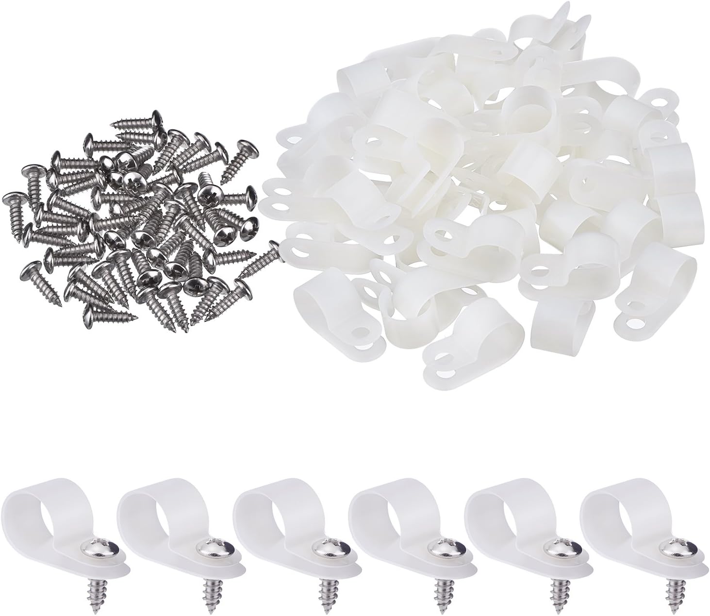 Amazon.com: Hicarer 50 Pack R-Type Cable Clip Wire Clamp, Nylon Screw ...