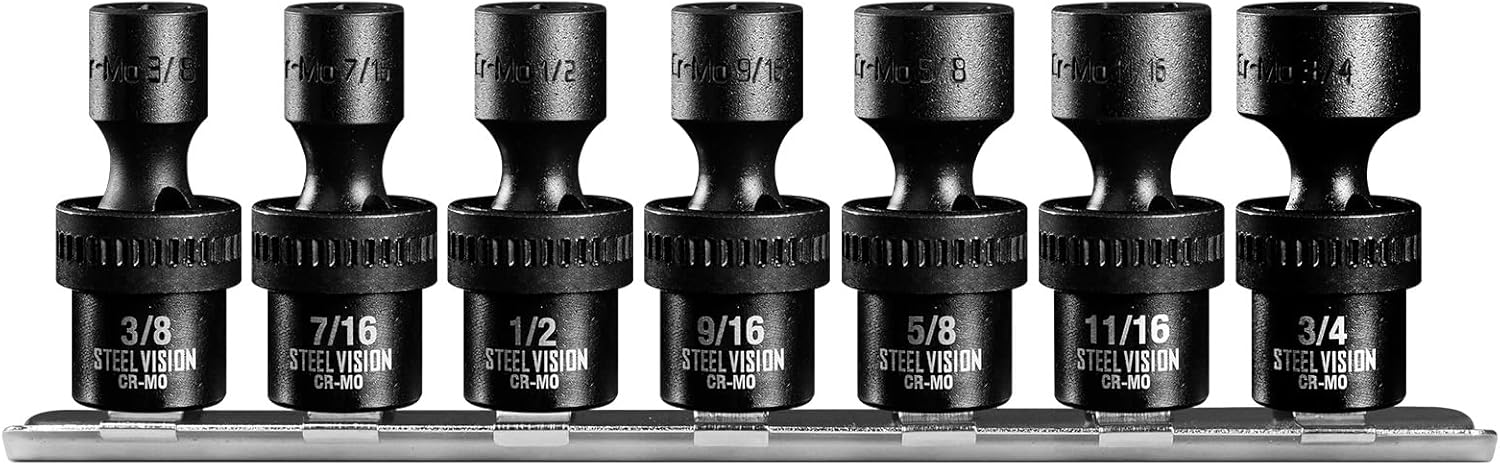 7PCS 3/8" Drive Impact Swivel Socket Set, 3/8-3/4 in Universal Swivel ...