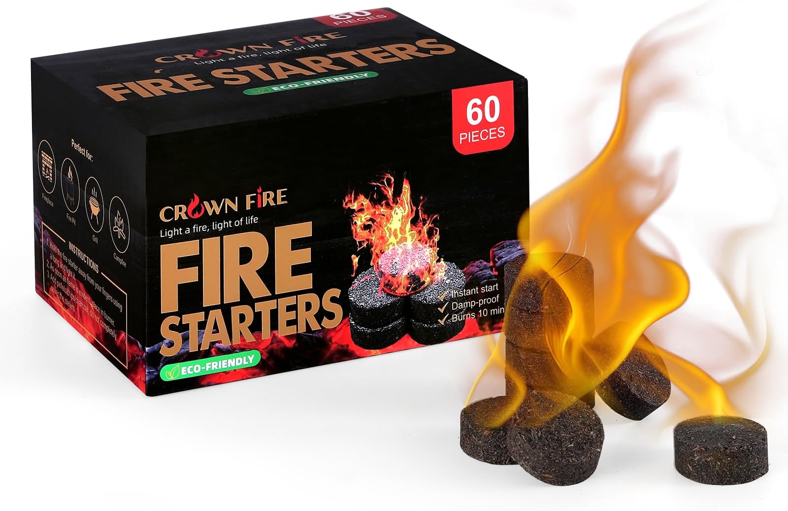 Amazon.com : Fire Starter Squares 64 - Fire Starters for Fireplace ...