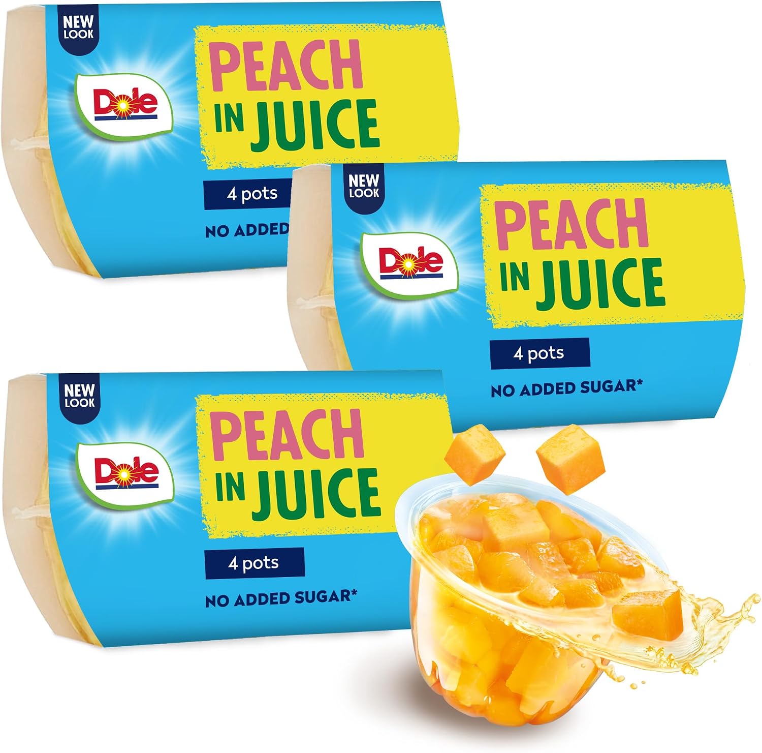 Dole Peach In Juice 3 x 4 Packs, Healthy Snack Made with Fresh Fruit ...