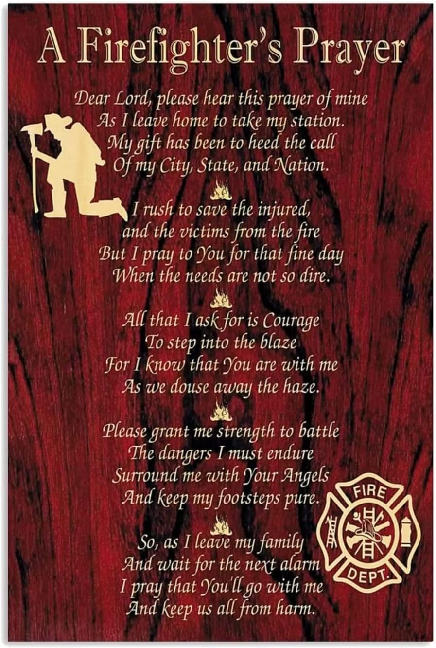 Amazon.com: A Firefighter’s Prayer Canvas Wall Art Wooden Background ...