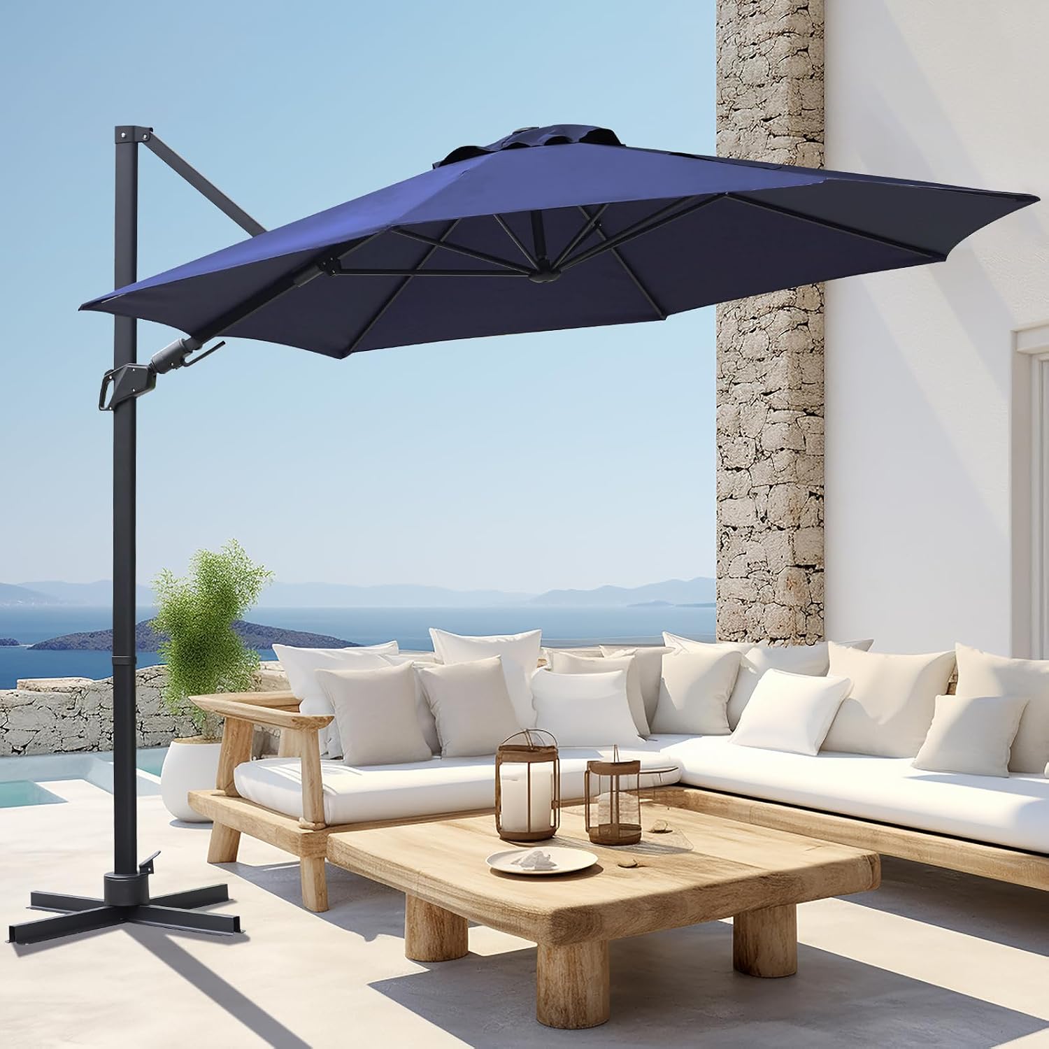 Amazon.com : Tempera 11ft Cantilever Patio Umbrella with lights Curvy ...