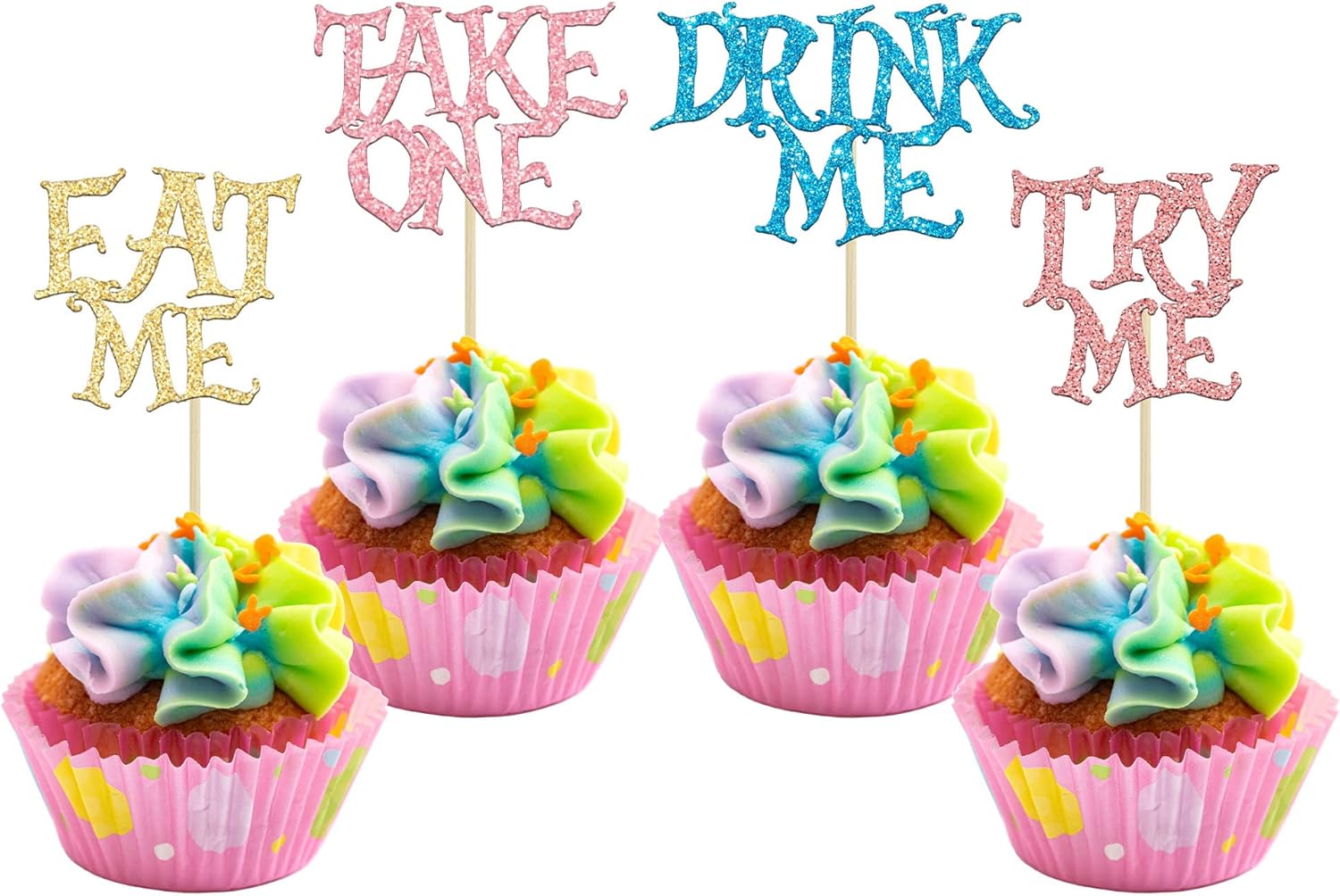 Amazon.com: Gyufise 24Pcs Eat Me Cupcake Toppers Mixed Colors Glitter ...