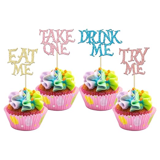 Amazon.com: Gyufise 24Pcs Eat Me Cupcake Toppers Mixed Colors Glitter ...