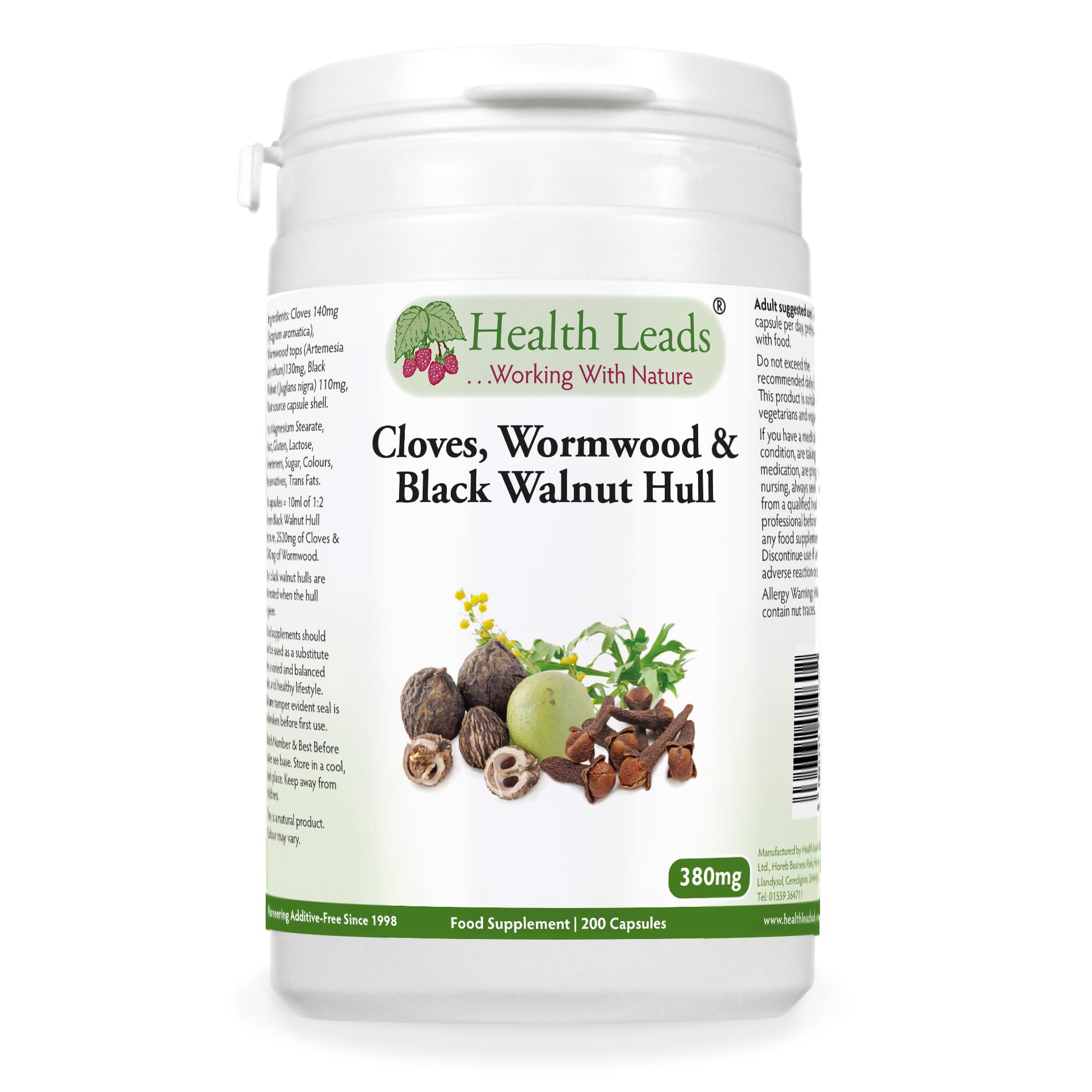 Cloves, Wormwood & Green Black Walnut Hull 380mg x 200 Capsules ...