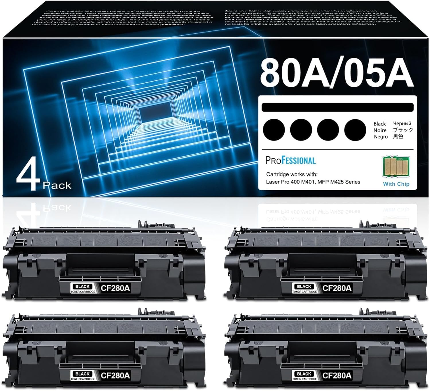Amazon.com: 80A CF280A Toner Cartridge Black 4 Pack Compatible Replacement for HP 80A CF280A 80X ...