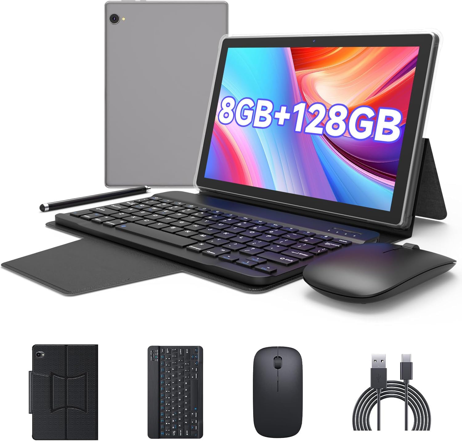 Amazon.com : Android Tablet 10 inch Tablets, 2 in1 Tablet with Keyboard ...