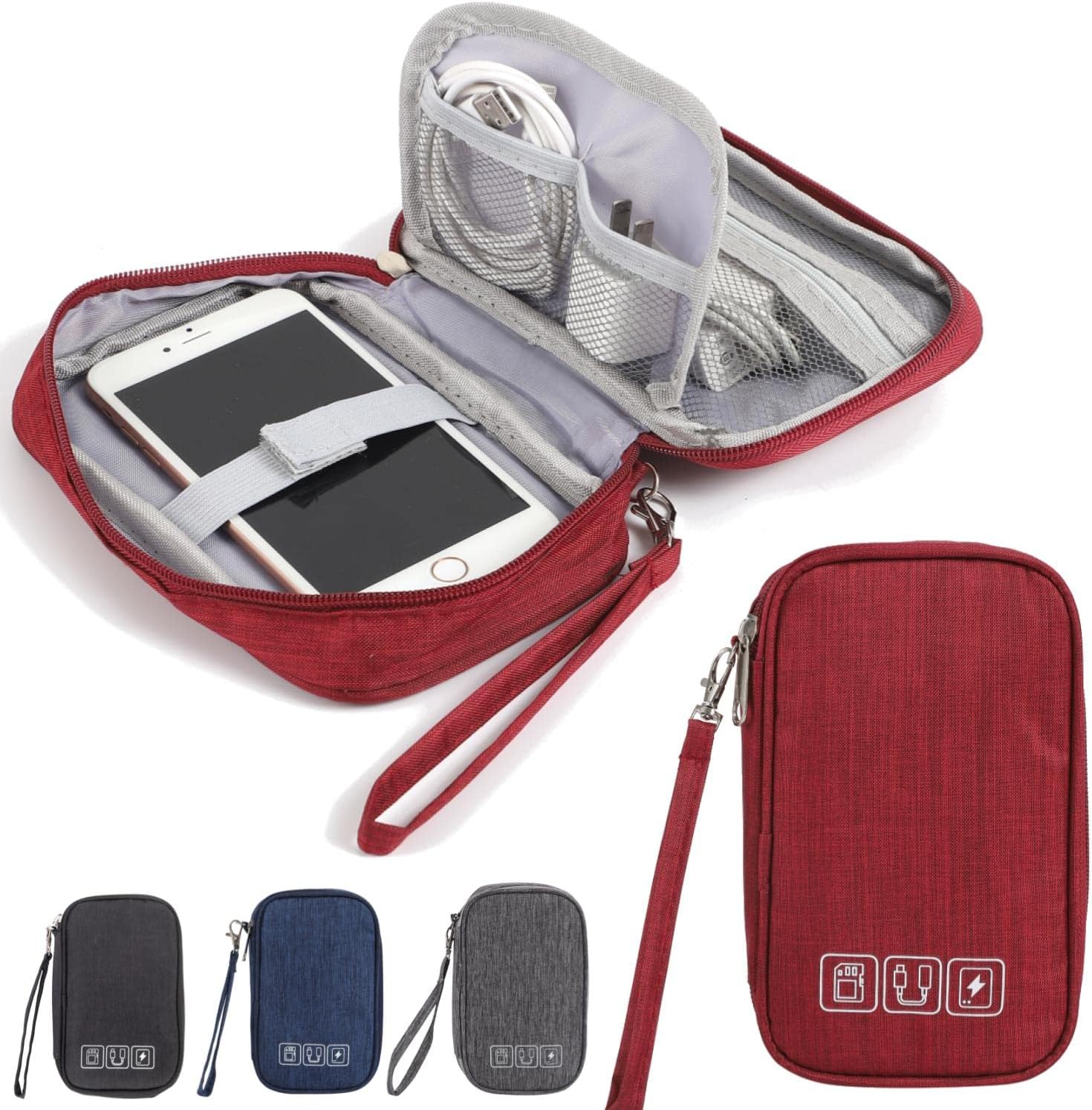 Amazon | fogman ケーブル 収納 ポーチ バッテリー ガジェット マウス 充電器 USBメモリ 3層タイプ (レッド) | fogman | PCバッグ・ケース・スリーブ 通販