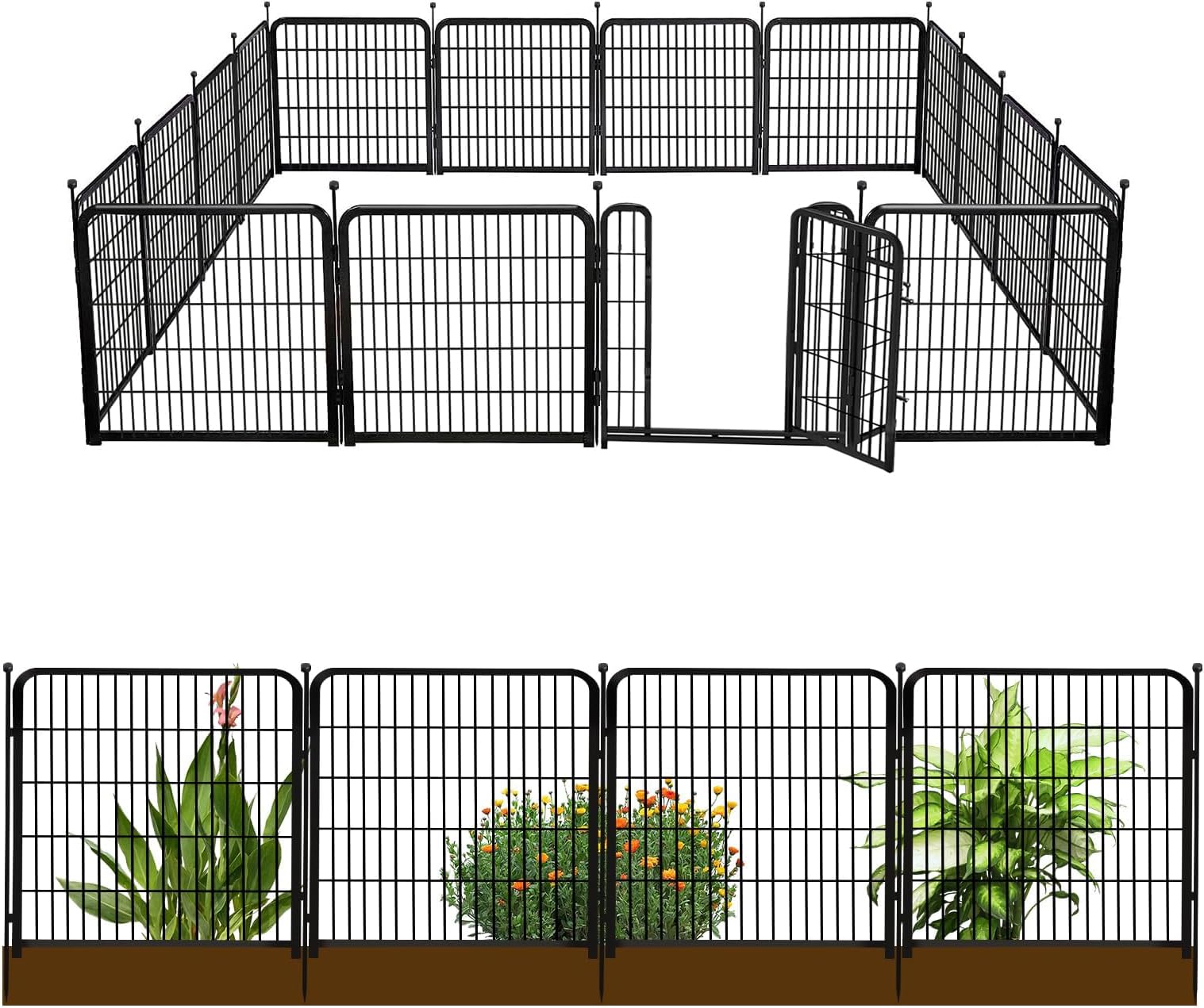Amazon.com : XCEL Fence ® Black Steel Anti-Rust Fence Panel - Flat End ...