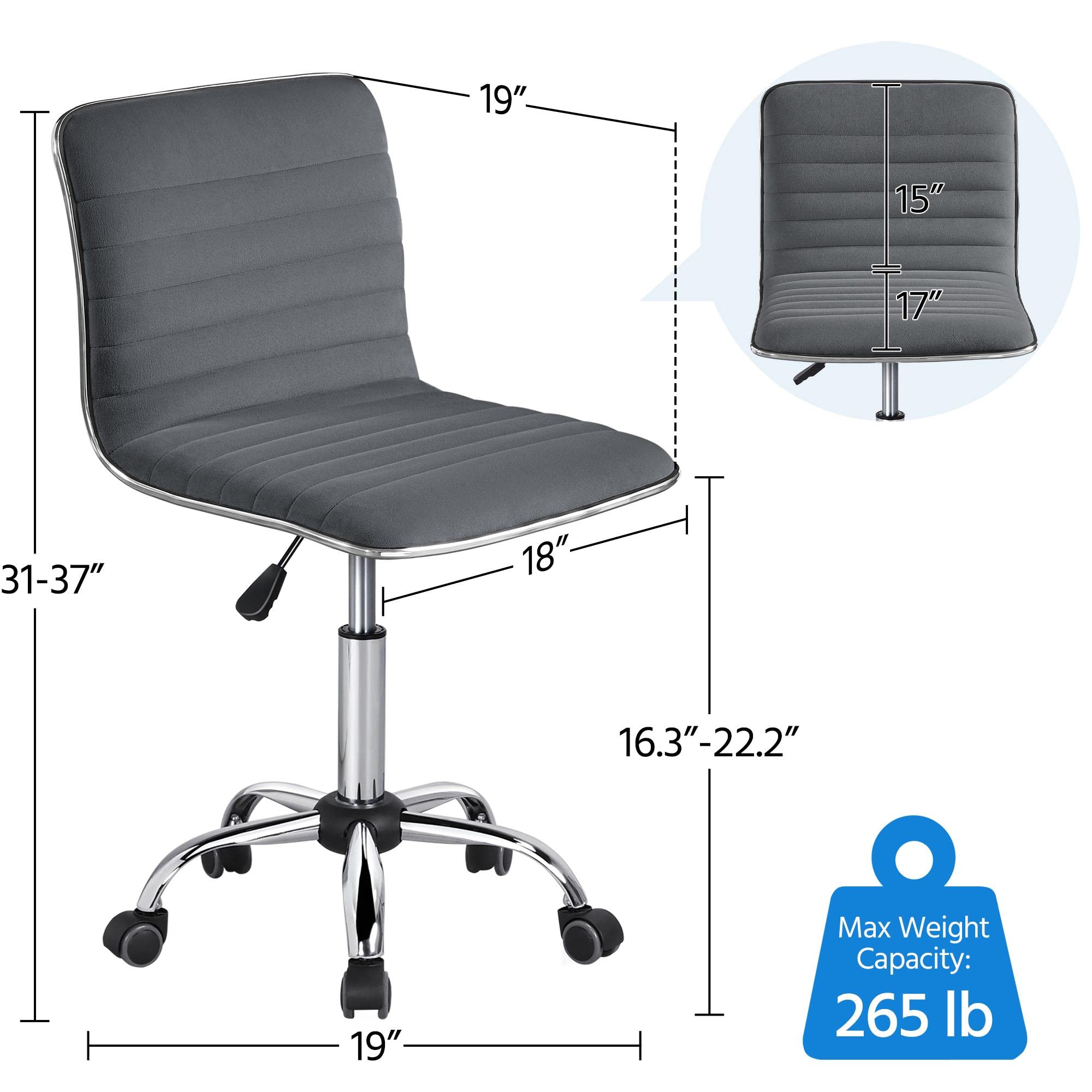 Snapklik.com : Velvet Low Back Chair Armless Ribbed Office Chair Swivel ...