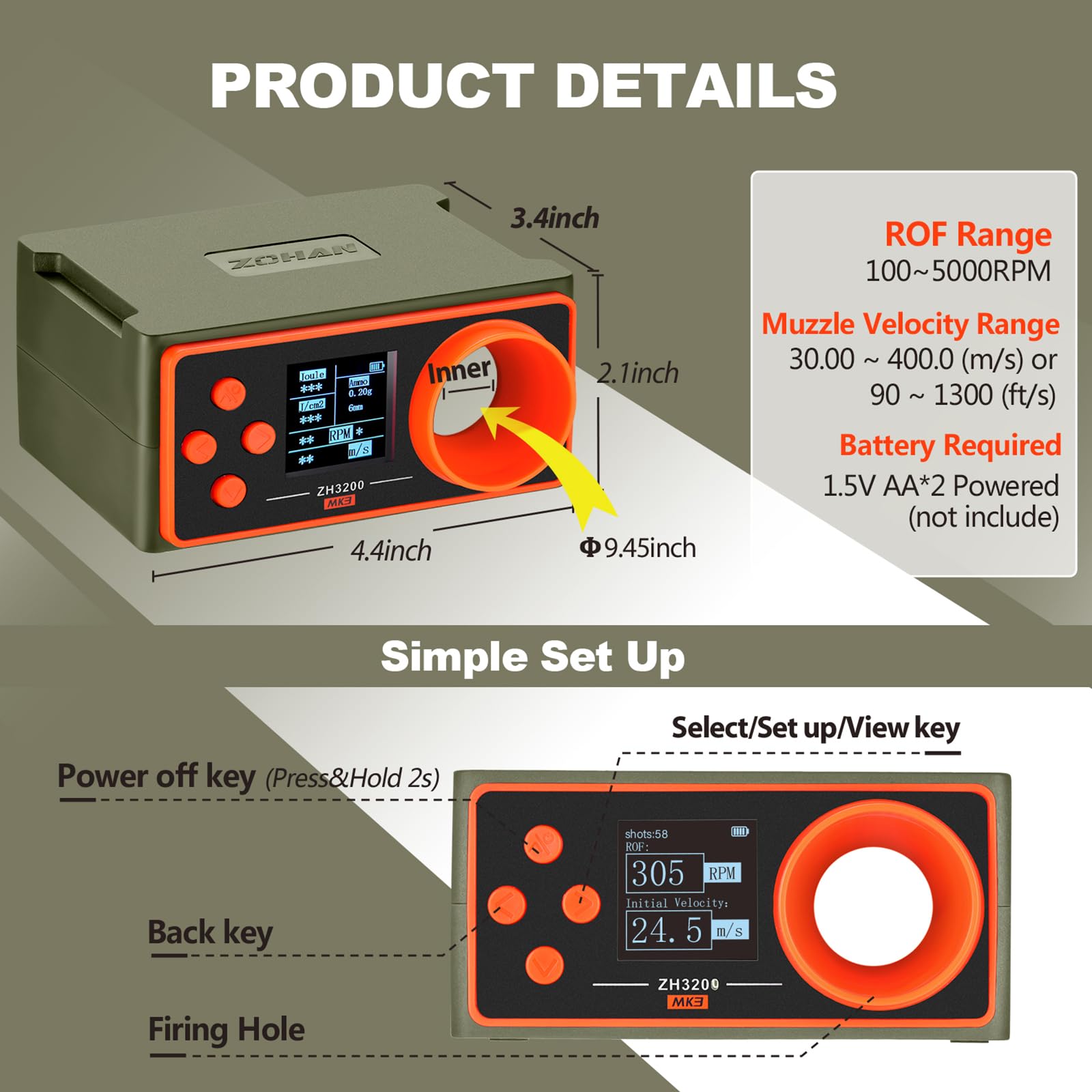 Snapklik.com : ZOHAN ZH3200 Airsoft Chronograph, Gun Speed Tester BBS ...