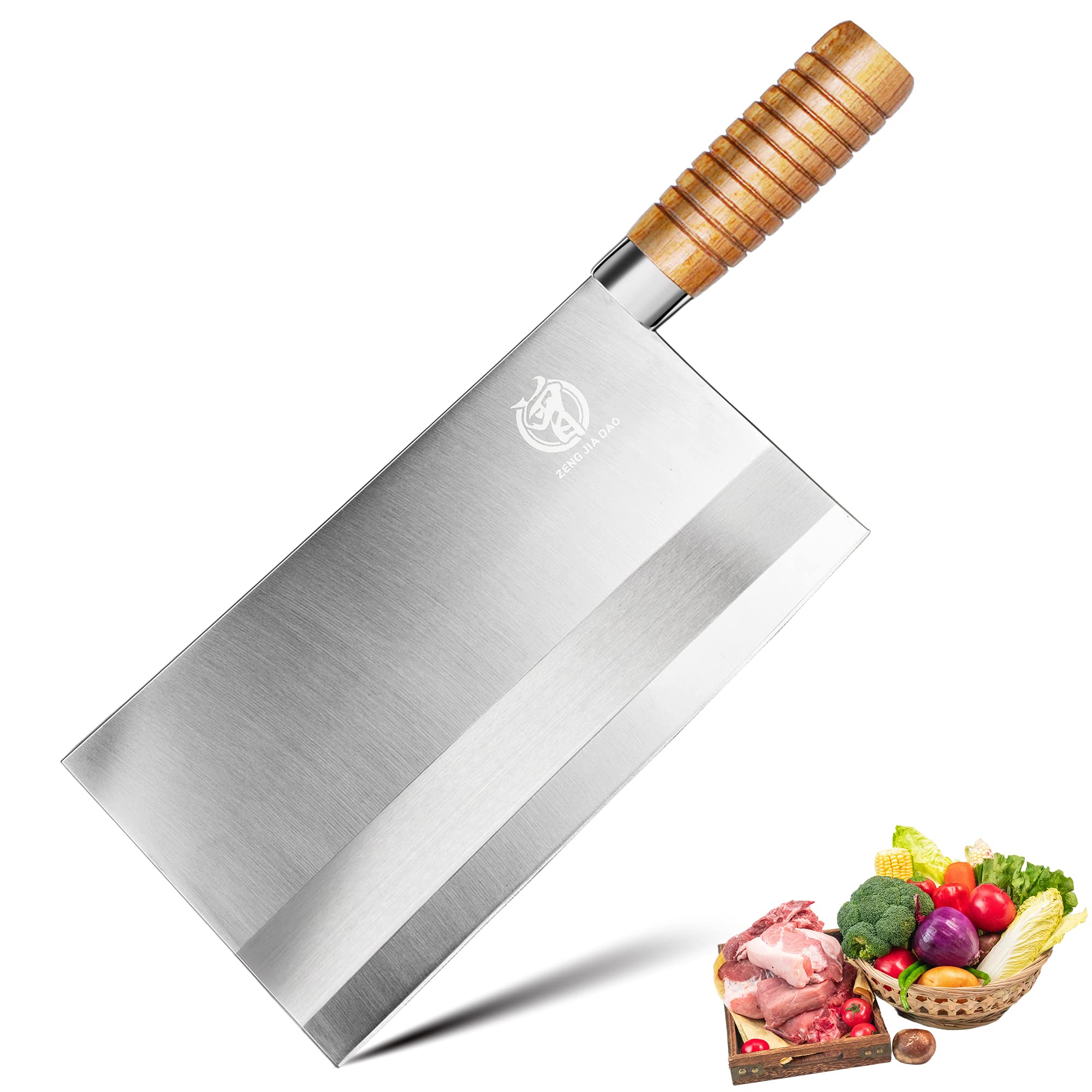 ZENG JIA DAO Super Wide and Big Chinese Chef`s Knife, Traditional Asian ...