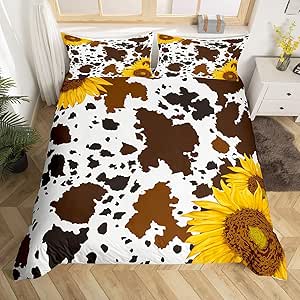 Amazon.com: Brown Cow Print Comforter Cover for Girls,Cattle Milk Cow Highland Cowhide Duvet ...