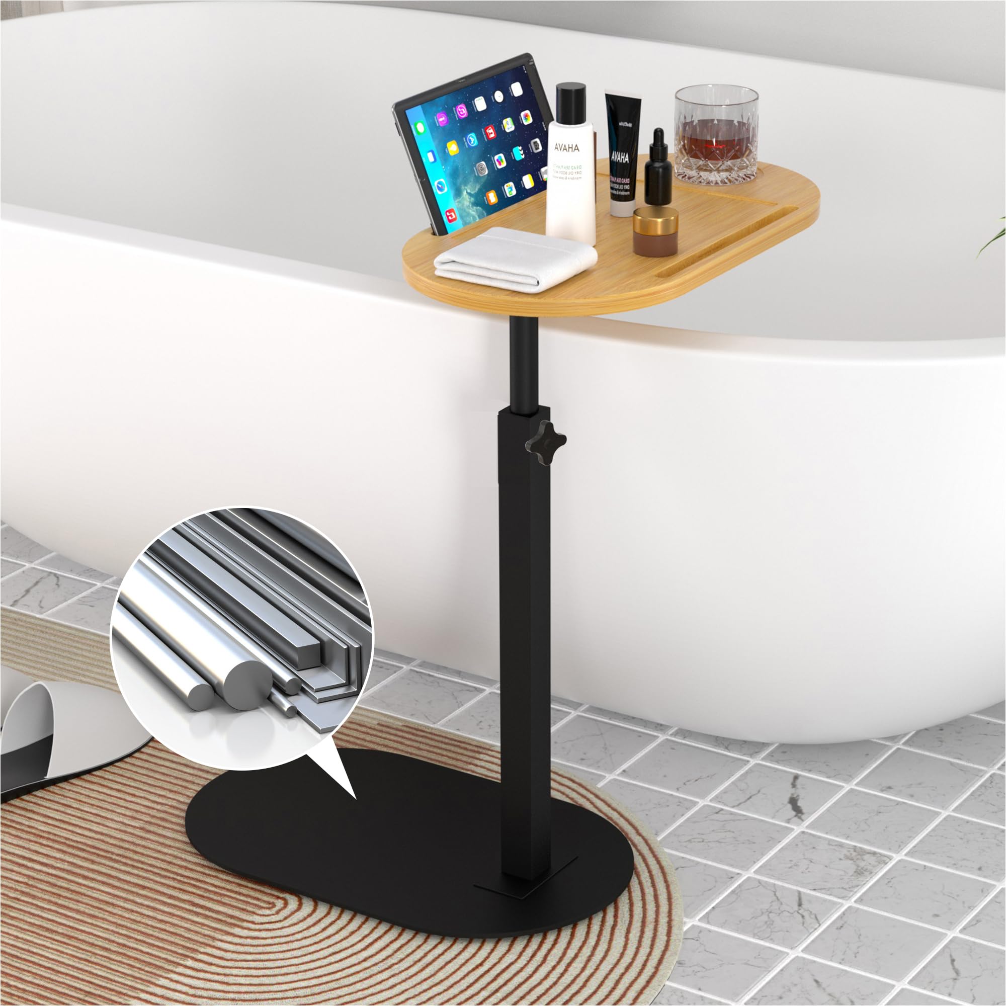 Amazon.com: Forevich Bamboo Bathtub Tray Table Bath Side Table with ...