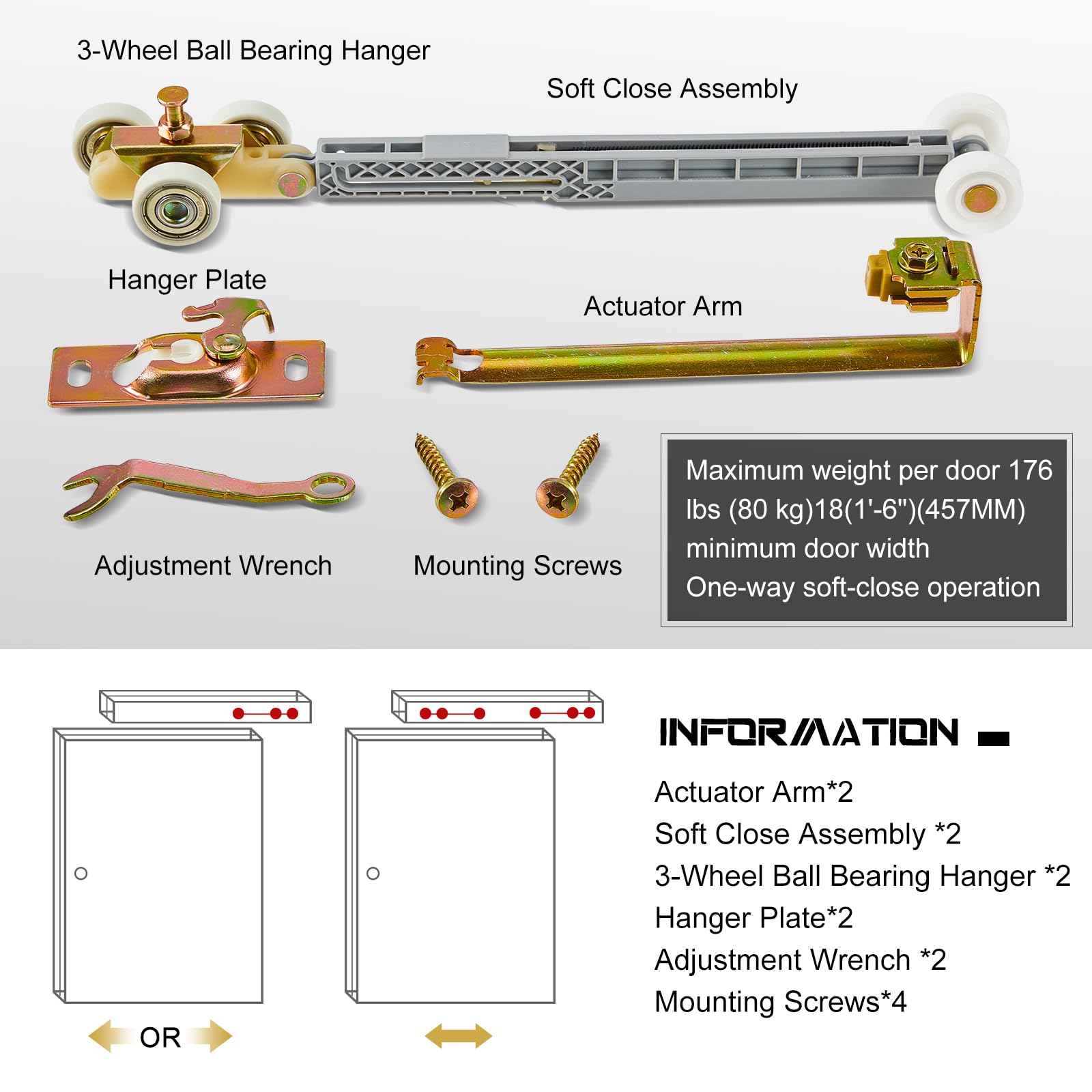 Bi-directional Door Hanger 2 Set Pocket Door Soft Close Top Hanger ...