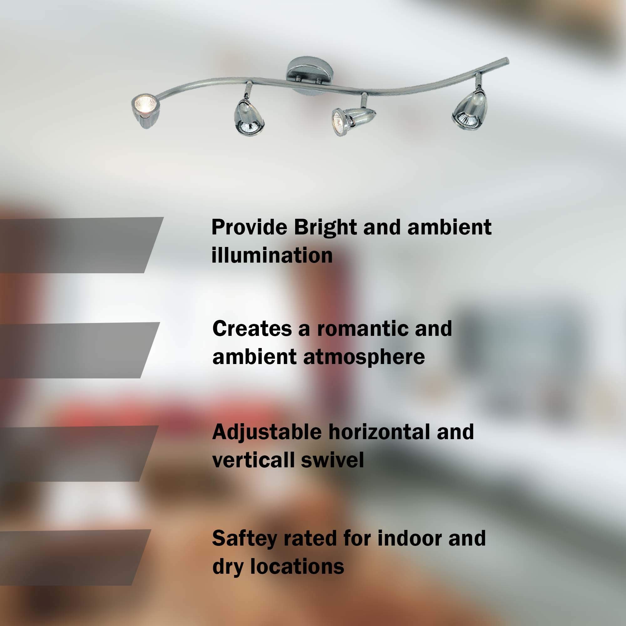 Adjustable 4 Light Modern Track Lighting Kit Brushed Nickel