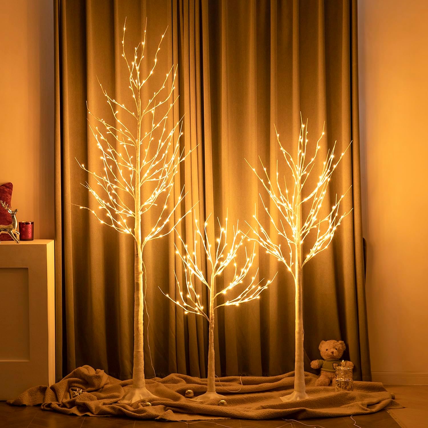 Amazon.com: Louxiar Birch Tree with LED Lights 4+6+8FT, 3PK Artificial ...