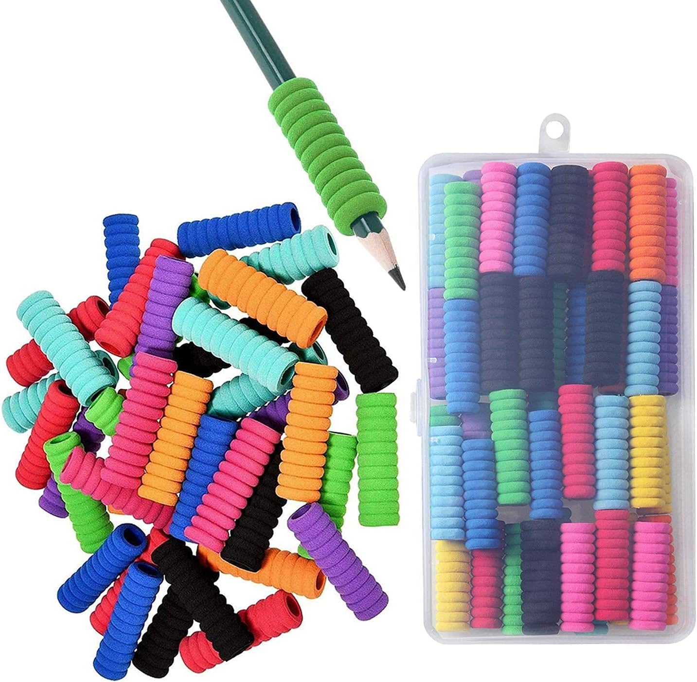 Lvcky 50 Pieces Foam Pencil Grips 11 Rings Pencil Cover Soft Cushioned ...