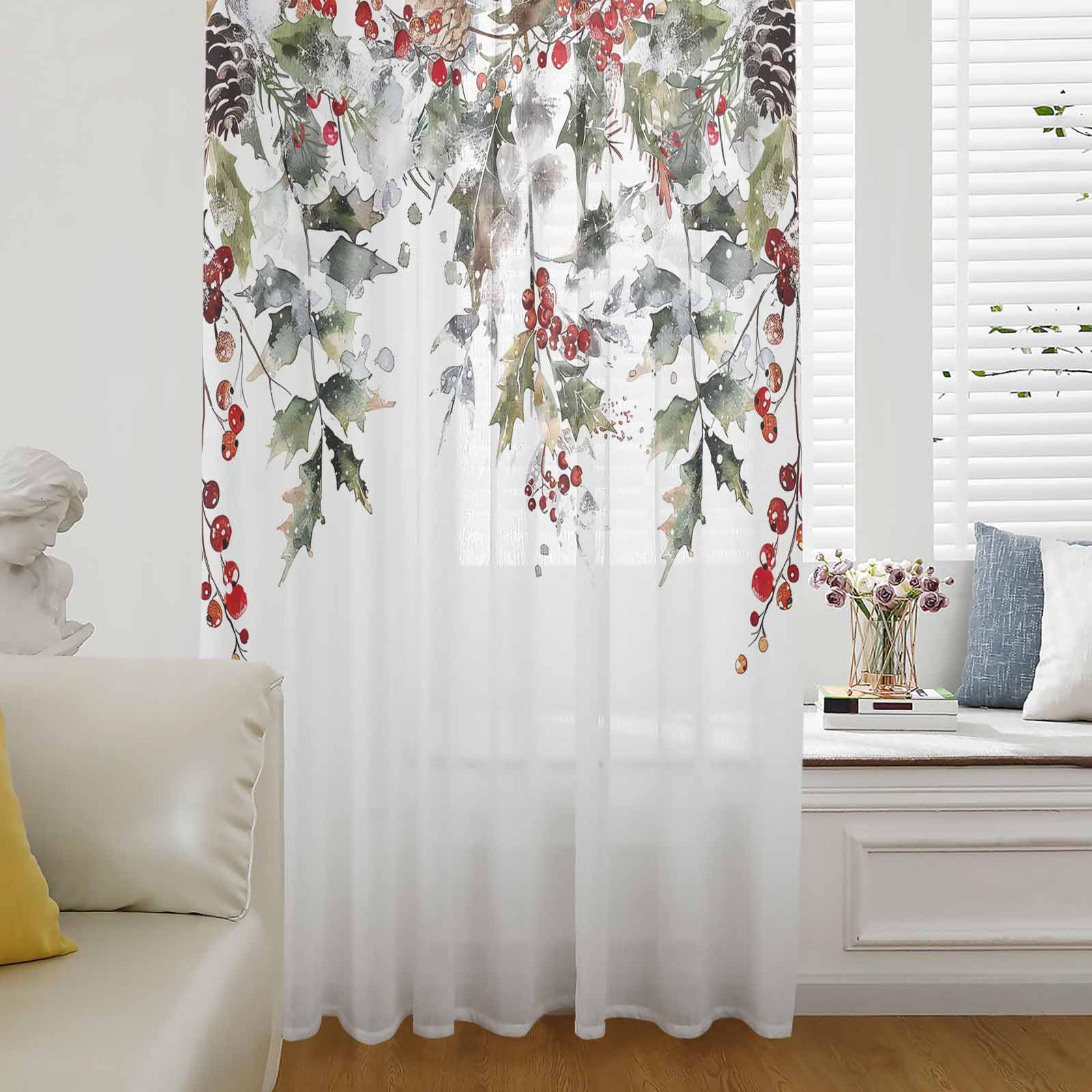 Amazon.com: Ldtrchee Christmas Sheer Curtains 84 Inches Long for Living ...