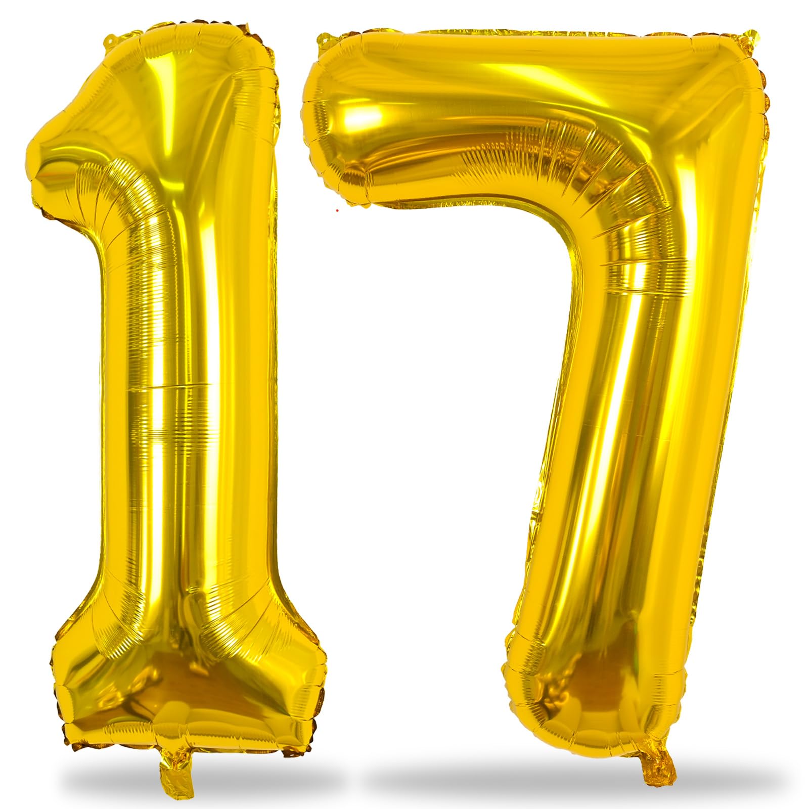 Amazon.com: Gold Number 17 Mylar Foil Balloons, 40 Inch Giant Gold 17th ...